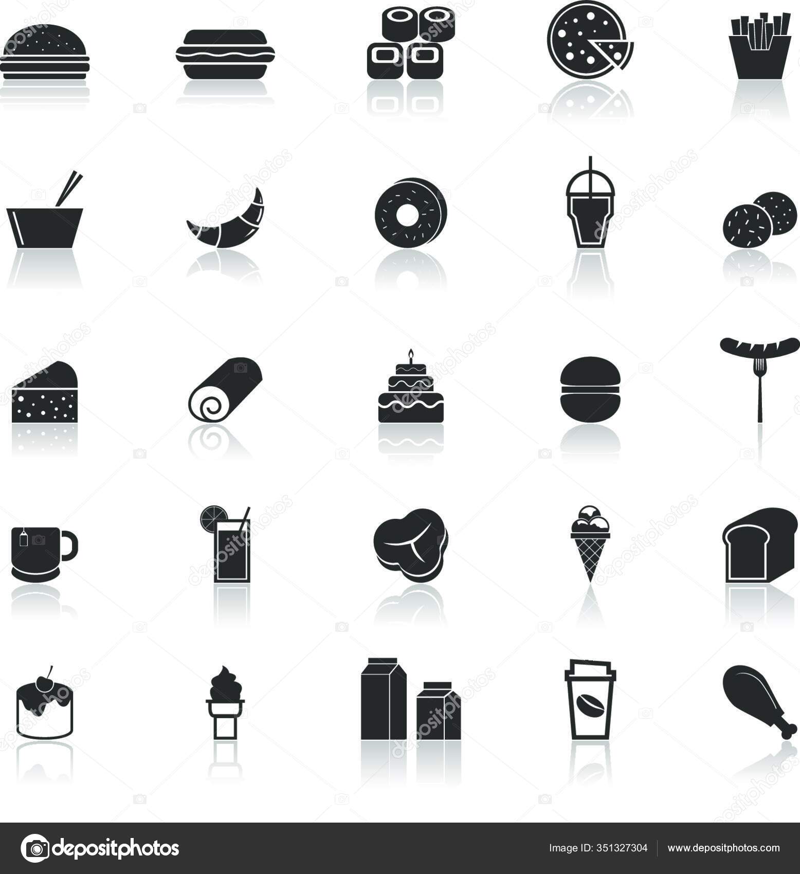 Popular Food Icons Reflect White Background Stock Vector Stock Vector ...