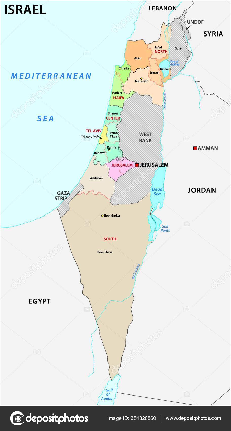 Israel Administrative Political Vector Map Stock Vector Image by ...