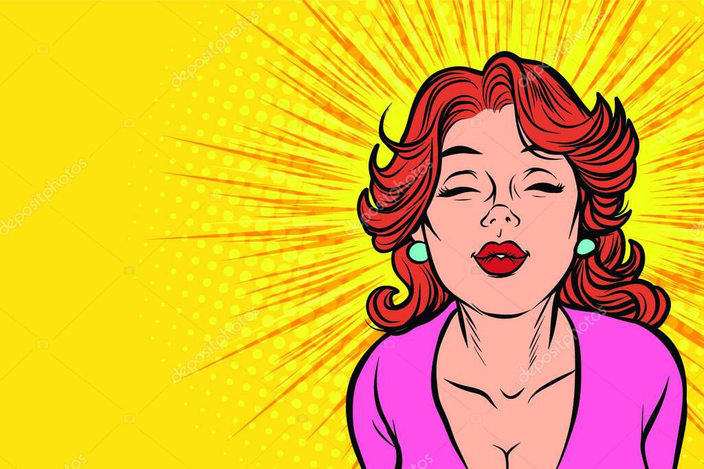 Beso Mujer Hermosa Arte Pop Retro Vector Ilustración Vintage Kitsch