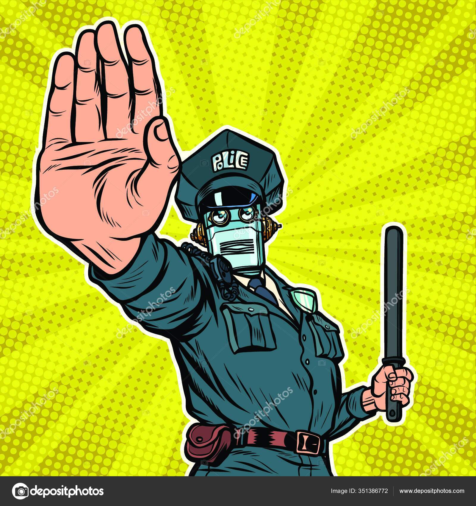 Stop Hand Gesture Robot Policeman Pop Art Retro Vector Illustration ...
