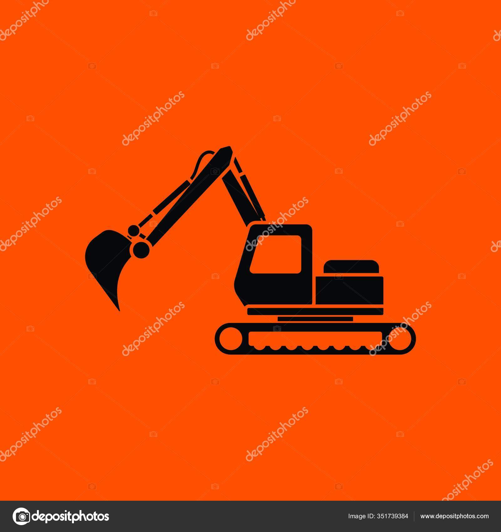 Icon Construction Excavator Orange Background Black Vector Illustration ...