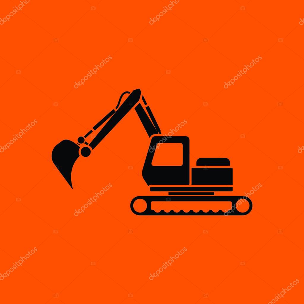 Icono de excavadora de construcci n. Fondo naranja con negro. Ilustraci n vectorial. 2024