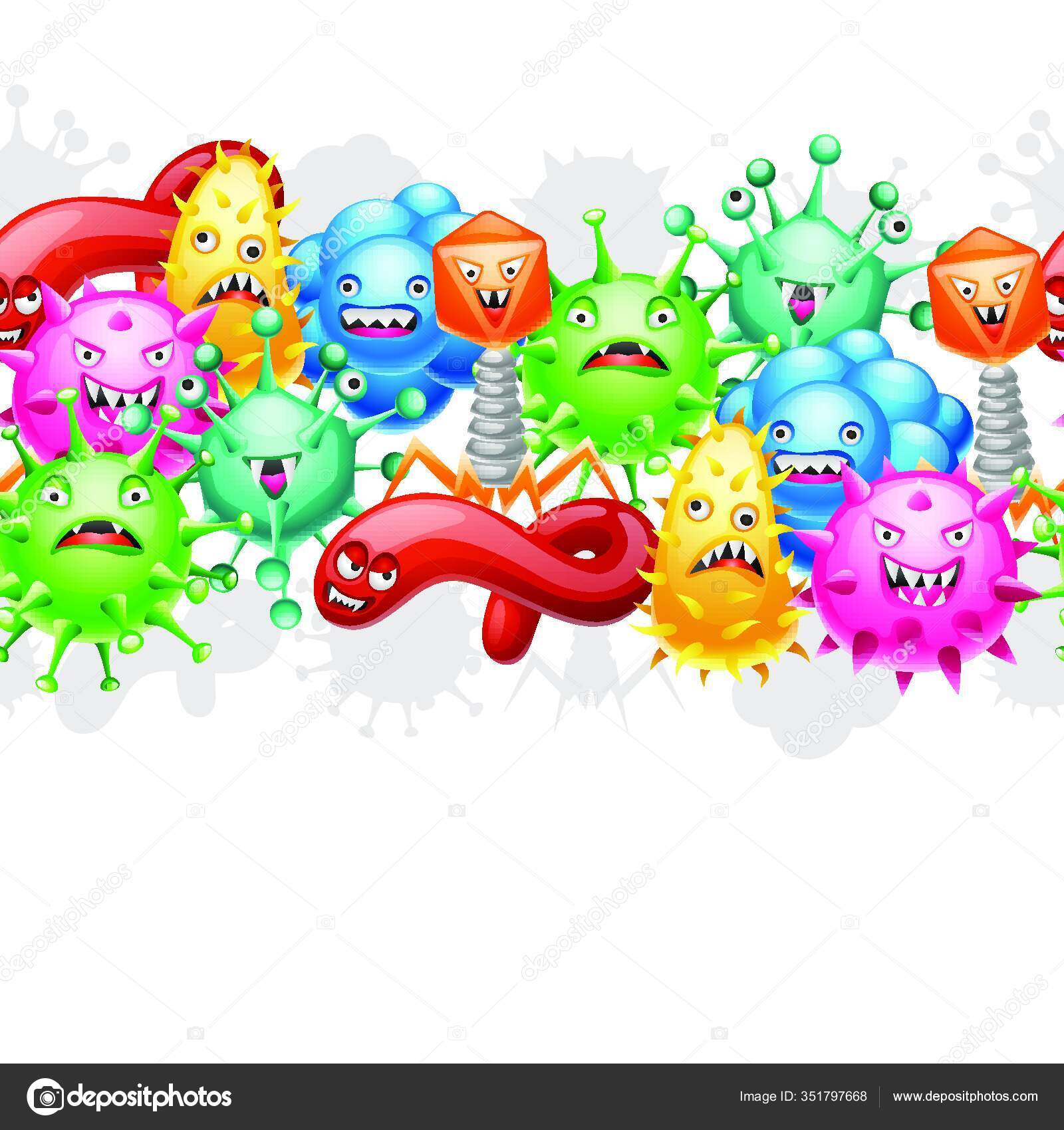 Seamless Pattern Little Angry Viruses Microbes Monsters Seamless ...