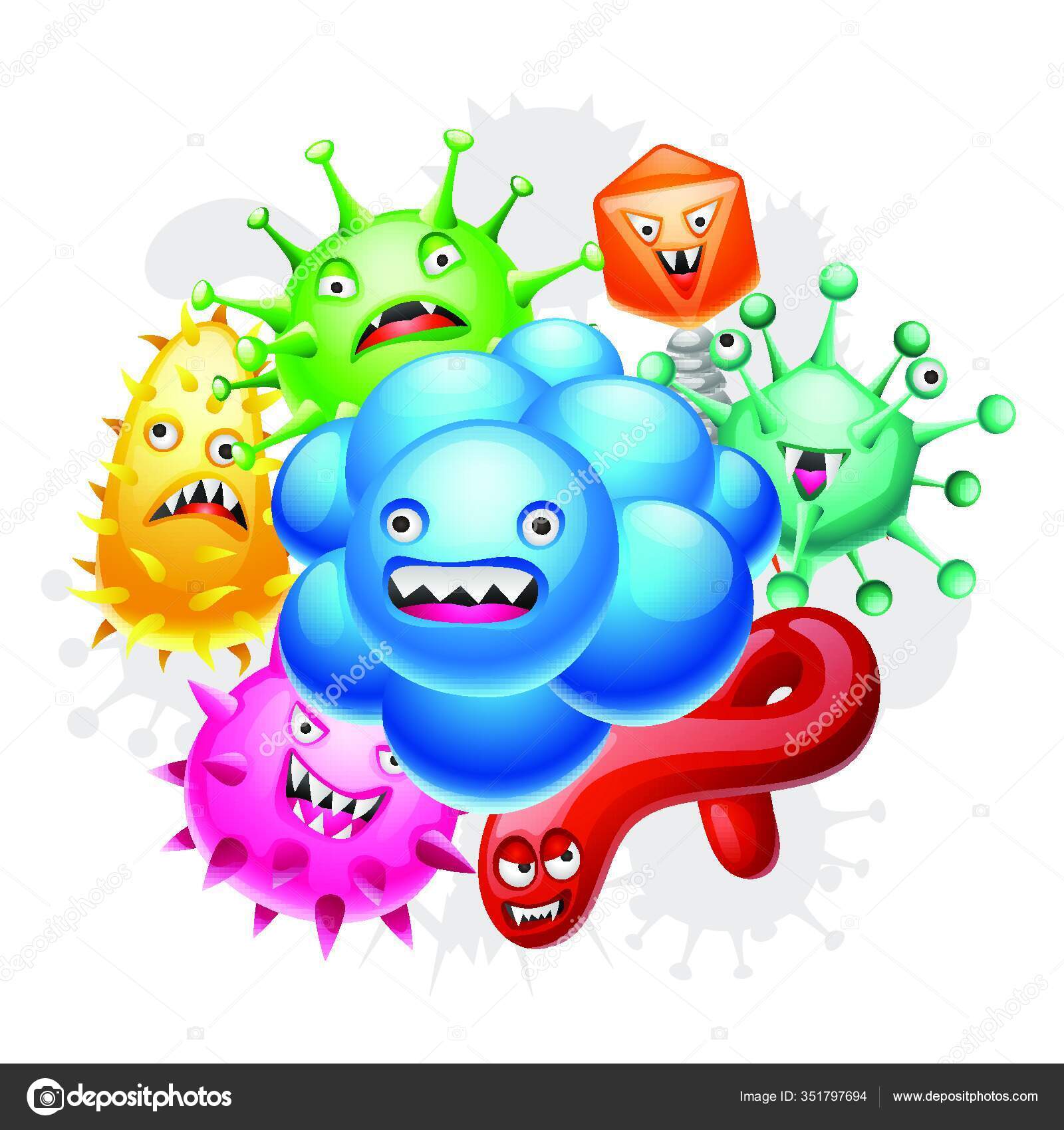 Fondo Con Pequeños Virus Enojados Microbios Monstruos Fondo Con ...