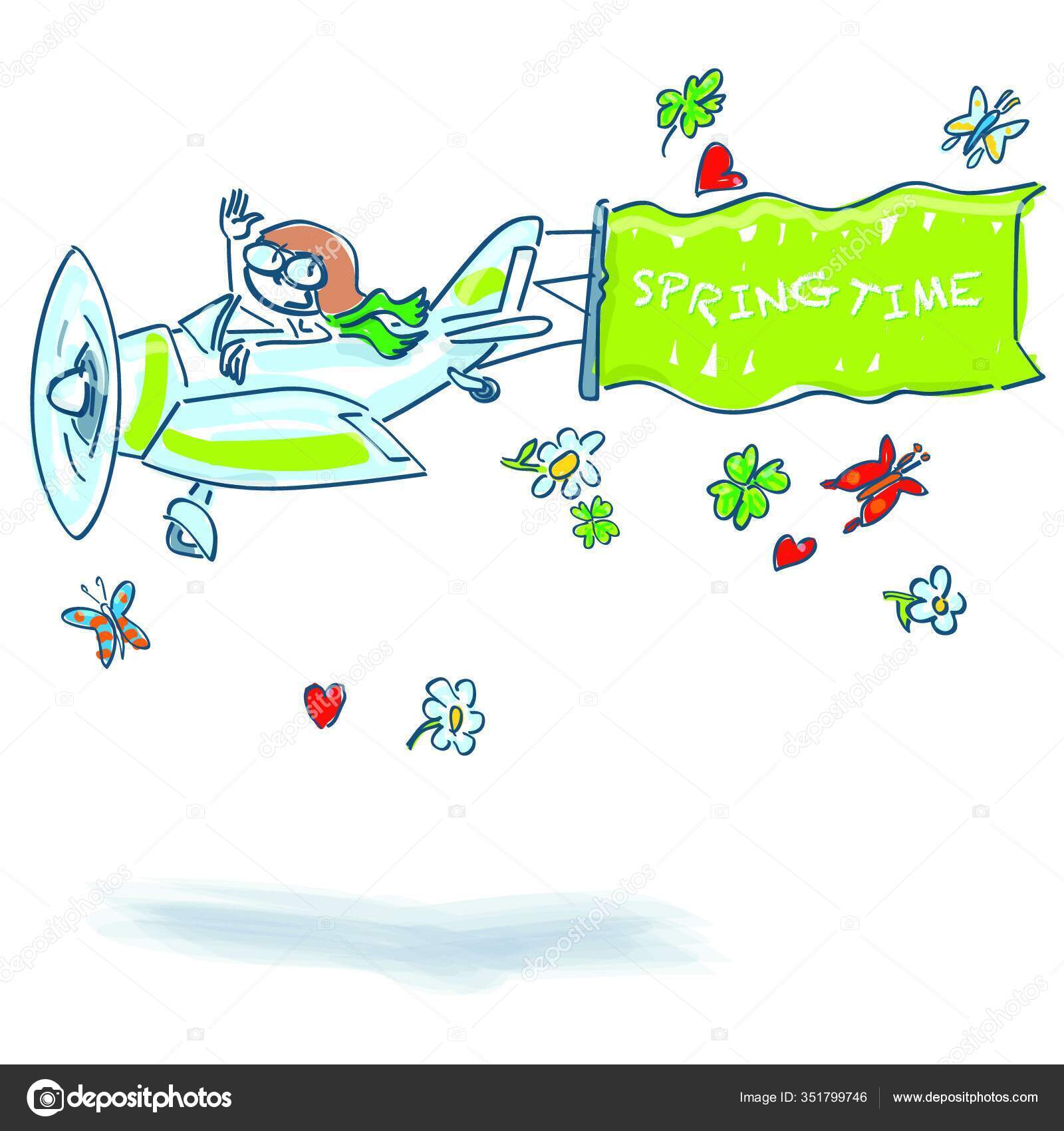Stick Figure Flies Small Plane Spring Stock Vector Image by ...