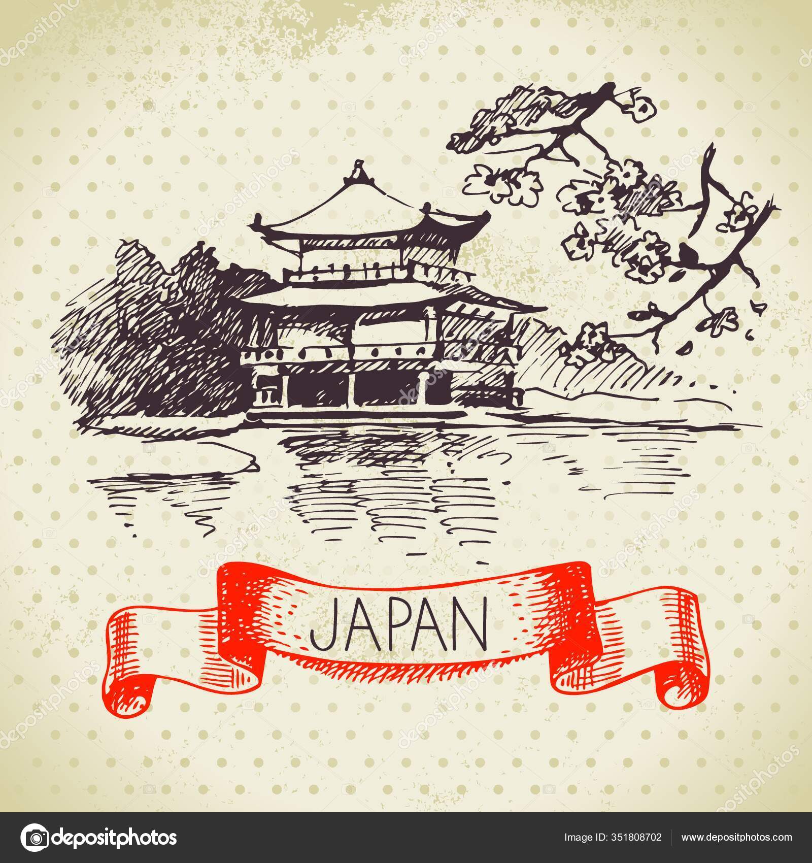 Hand Drawn Japanese Illustration Sketch Background Stock Vector Image ...