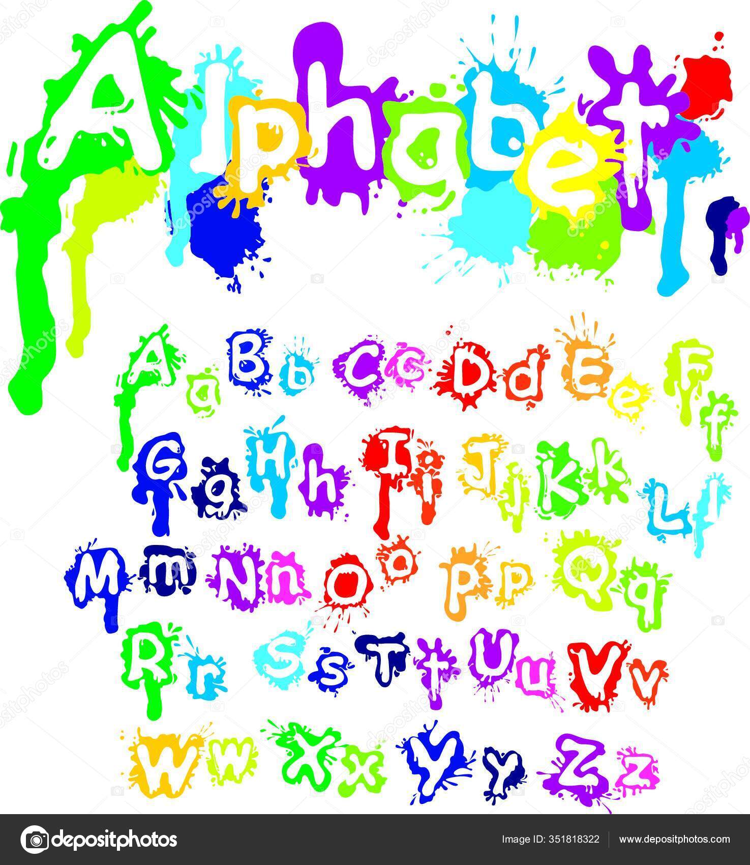 Hand Drawn Alphabet Letters Made Water Colors Ink Splatter Paint Stock ...