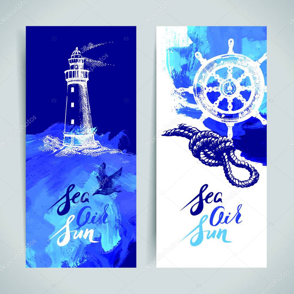 Conjunto de banderas marinas de viaje. Diseño náutico de mar y océano ...