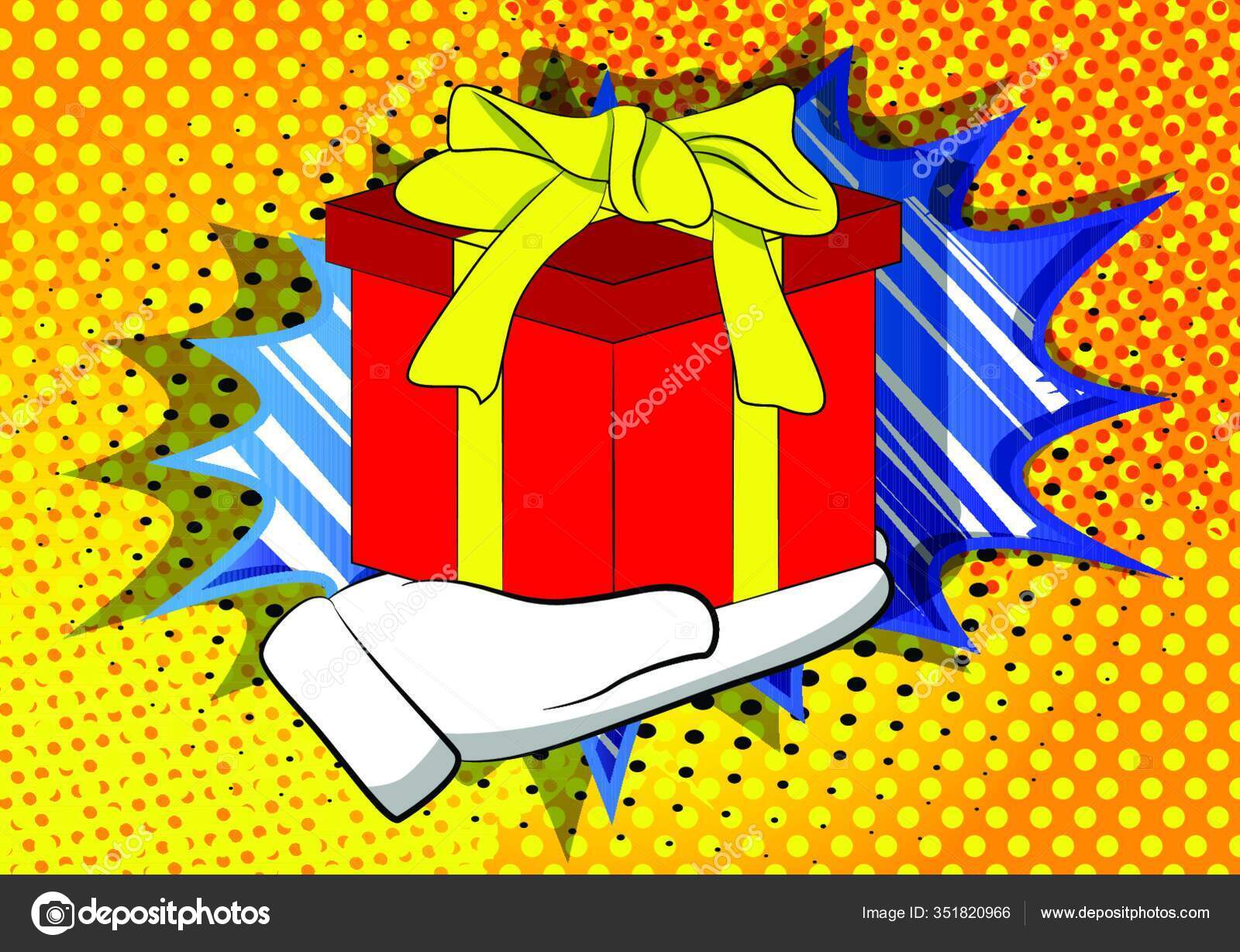 Vector Cartoon Hand Holding Gift Box Illustrated Holiday Sign Comic ...