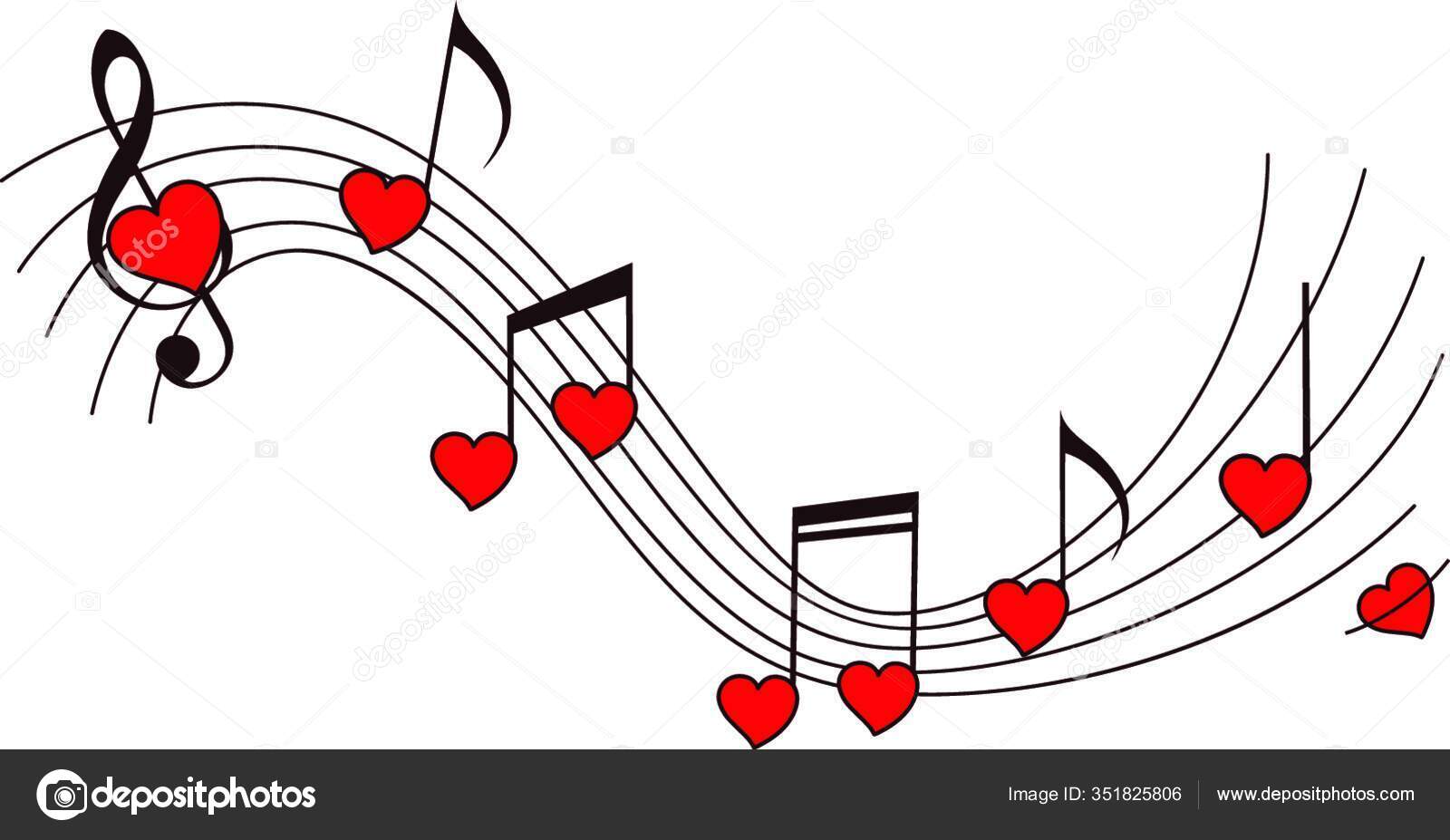 Romantic Music Vector Background Notes Red Hearts Stock Vector Image by ...