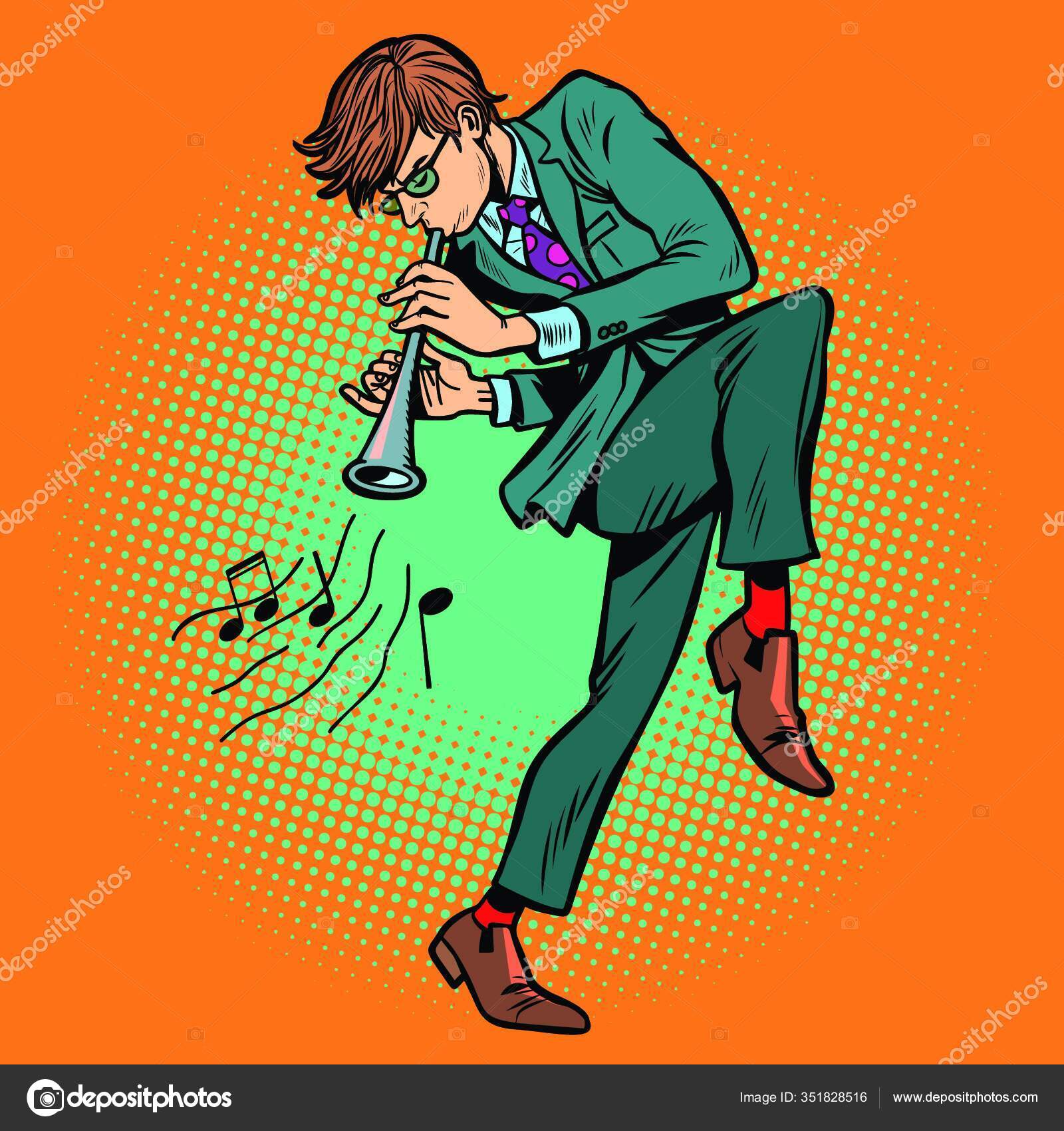 Man Playing Folk Wind Instrument Comic Cartoon Pop Art Retro Stock ...