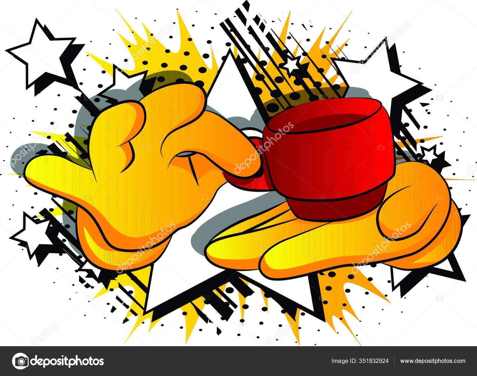 Vector Cartoon Hands Holding Cup Coffee Illustrated Sign Comic Book ...