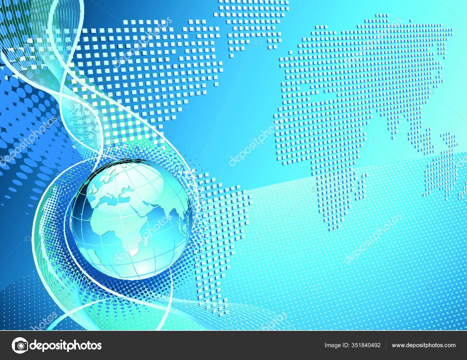 Vector Illustration Blue Abstract Background Glossy Globe Word Map ...