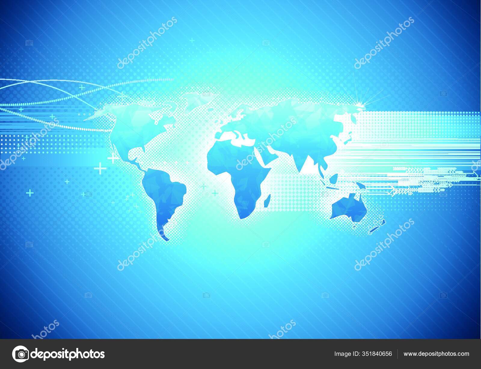 Vector Illustration Blue Abstract Tech Background Glossy World Map ...