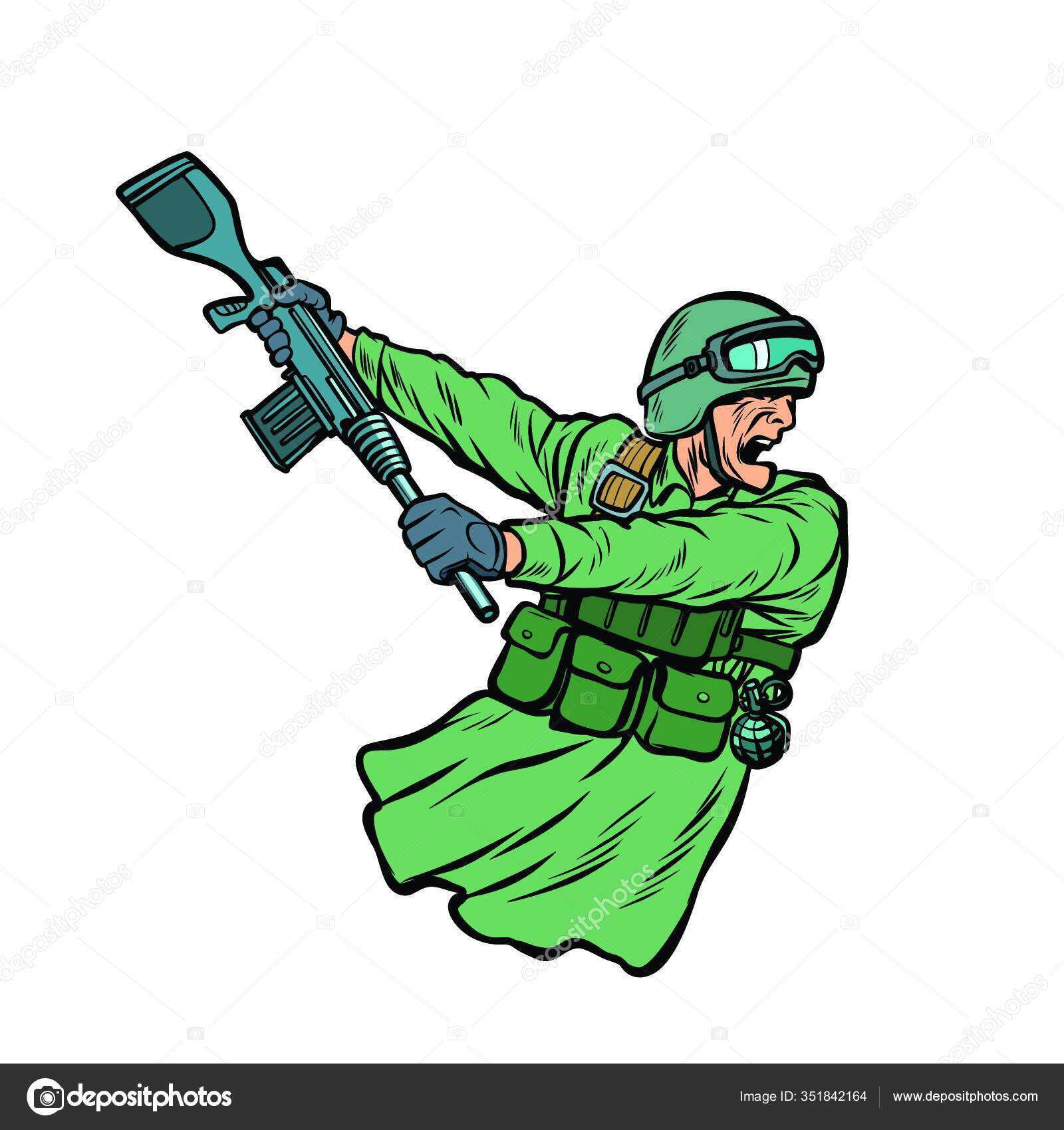 Kick Gun Butt Soldiers War Pop Art Retro Vector Illustration Stock ...