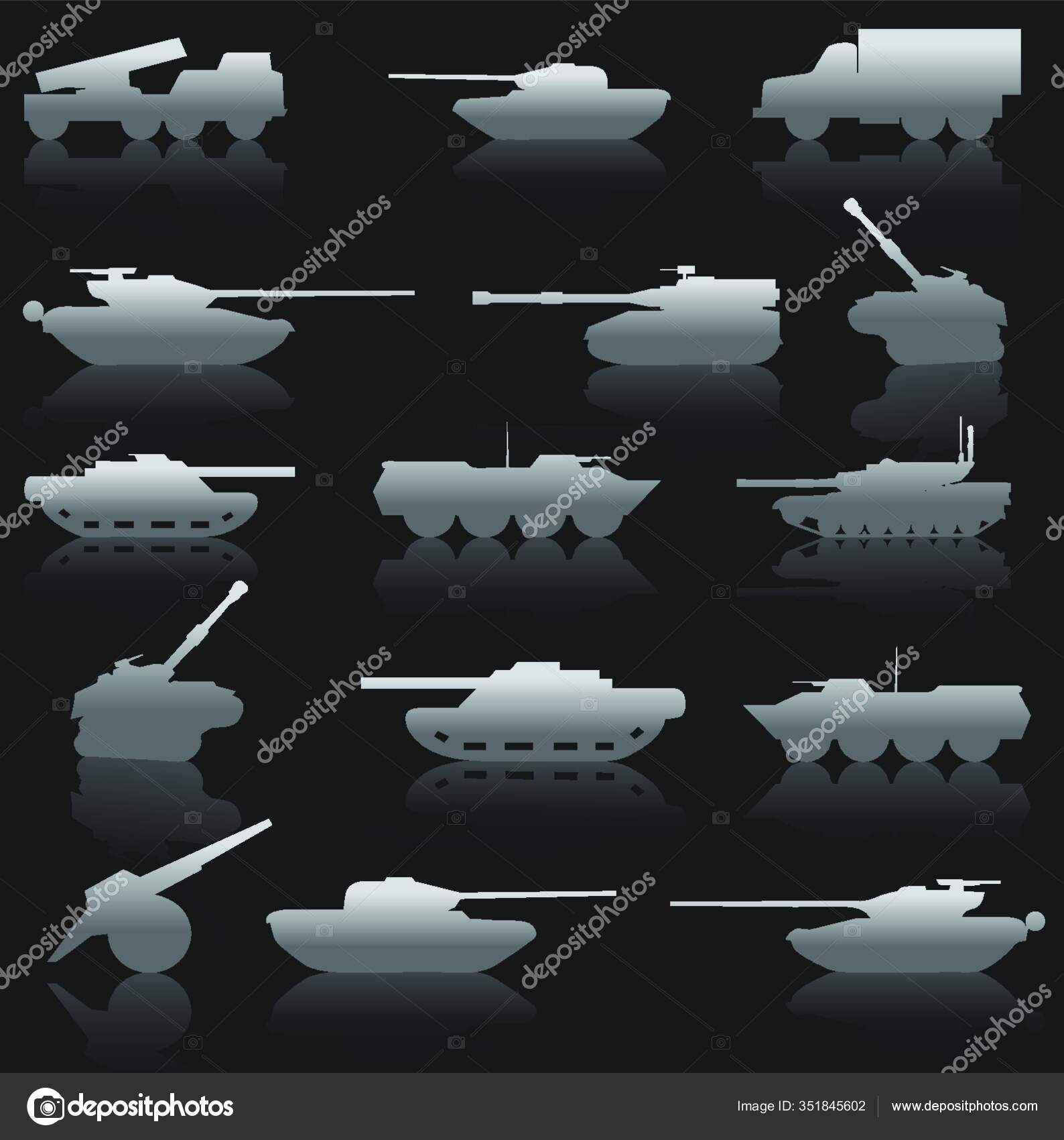 Collection Set Tanks Guns Military Technology Stock Vector by ...