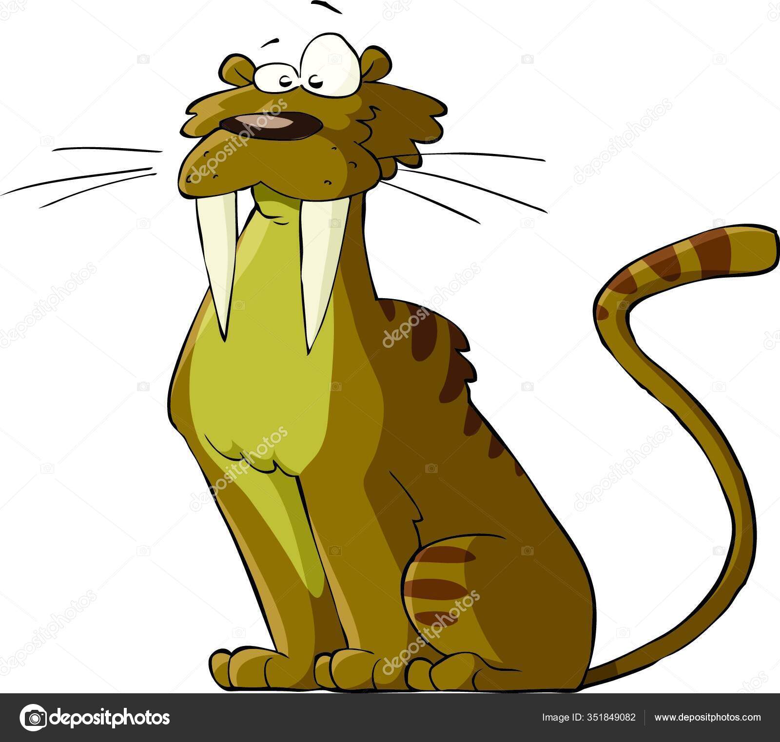 Saber Tooth Cat White Background Vector Stock Illustration by ...