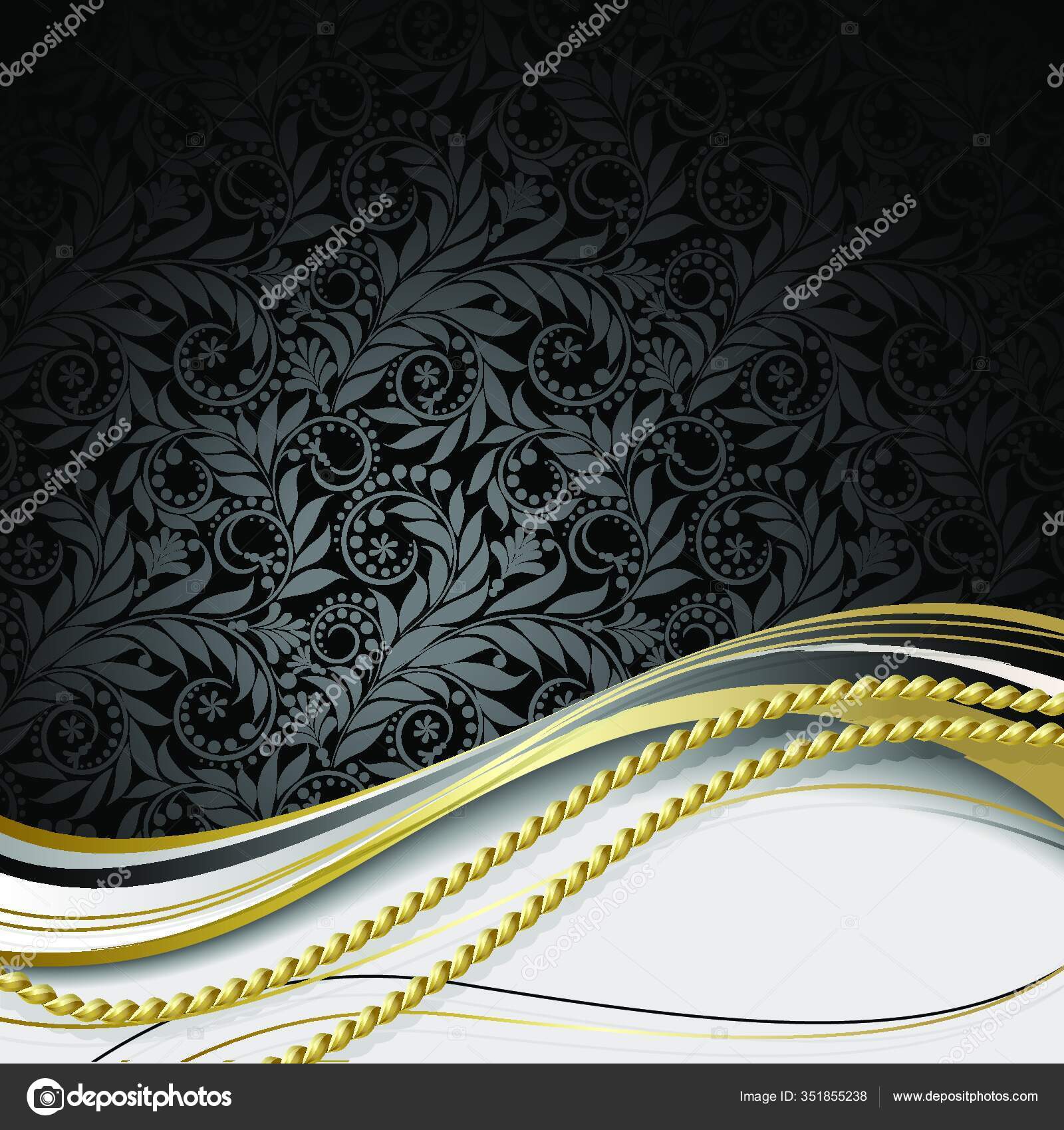 Black Background Flowers Leaves Gold Rope Stock Vector by ...