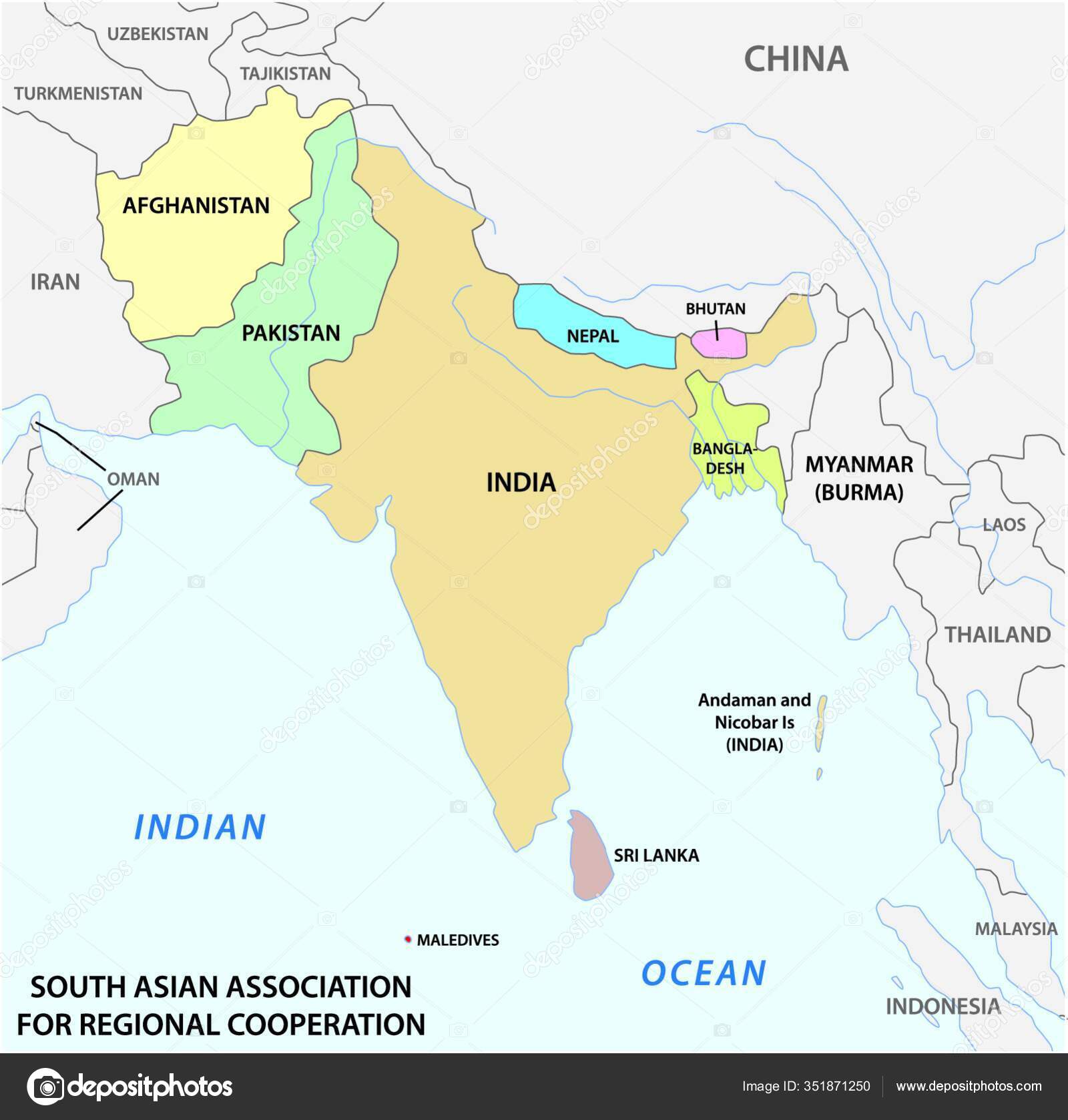South Asian Association Regional Cooperation Saarc Vector Map Asia ...