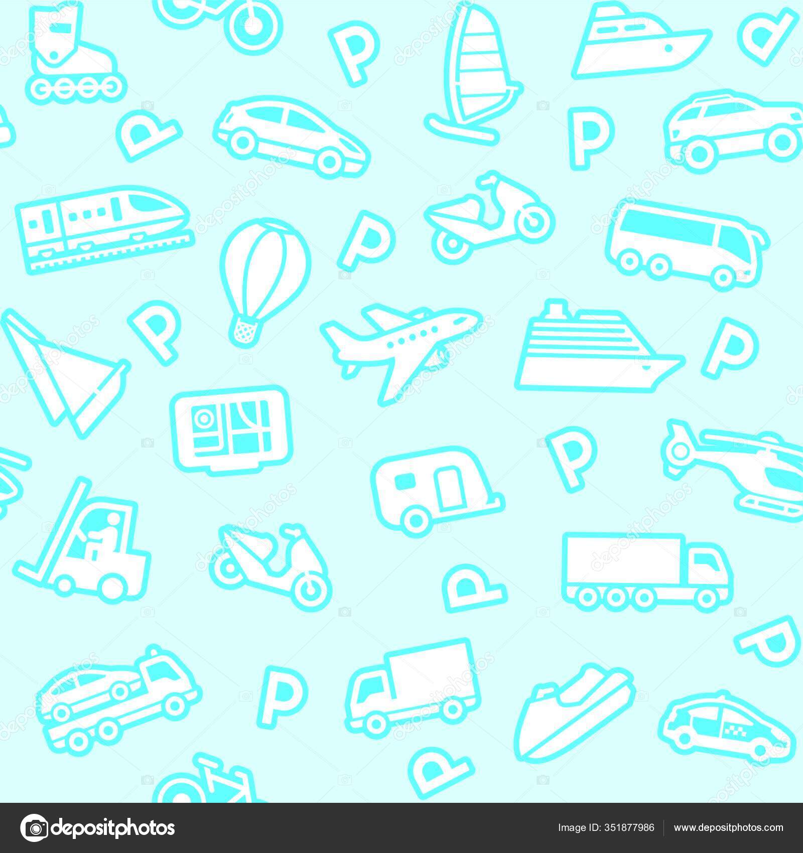 Seamless Blue Background White Transport Icons Stock Vector Image by ...