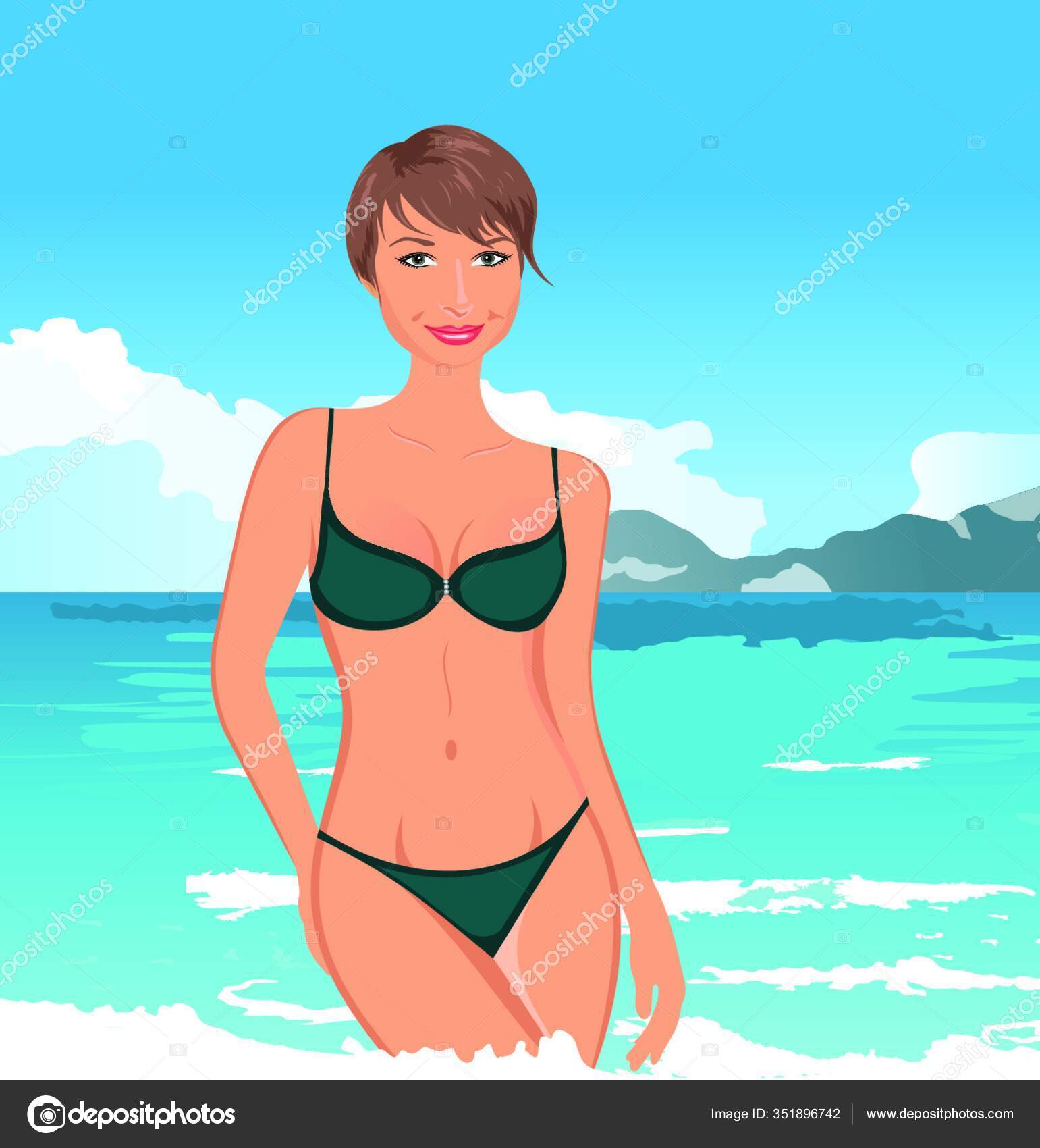 Illustration Pretty Girl Summer Background Vector Stock Vector By