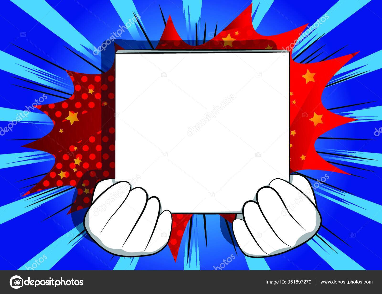 Vector Cartoon Hand Holding Big White Box Illustrated Hand Comic Stock ...