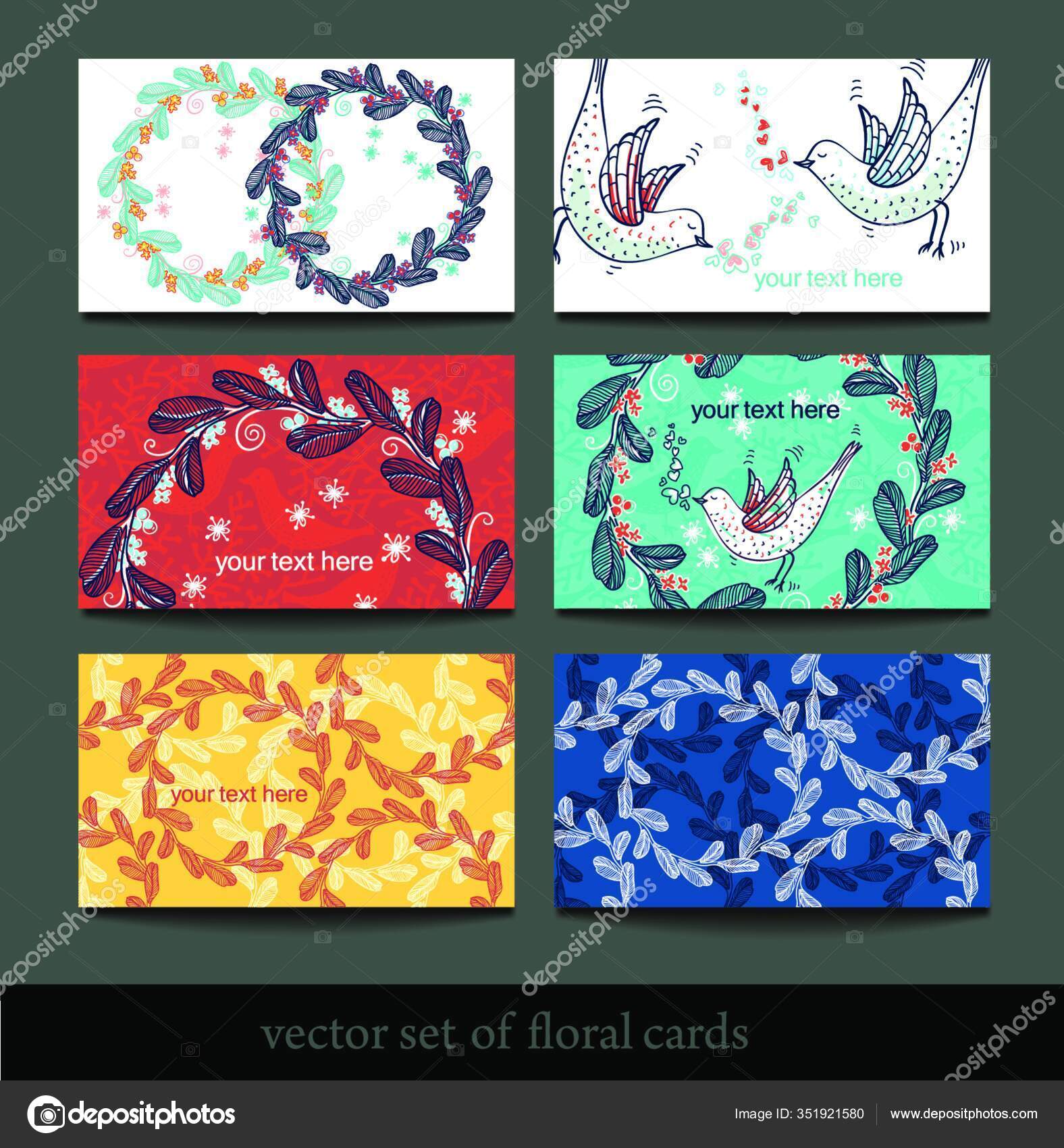 Vector Set Floral Colored Cards Stock Vector Image by ...