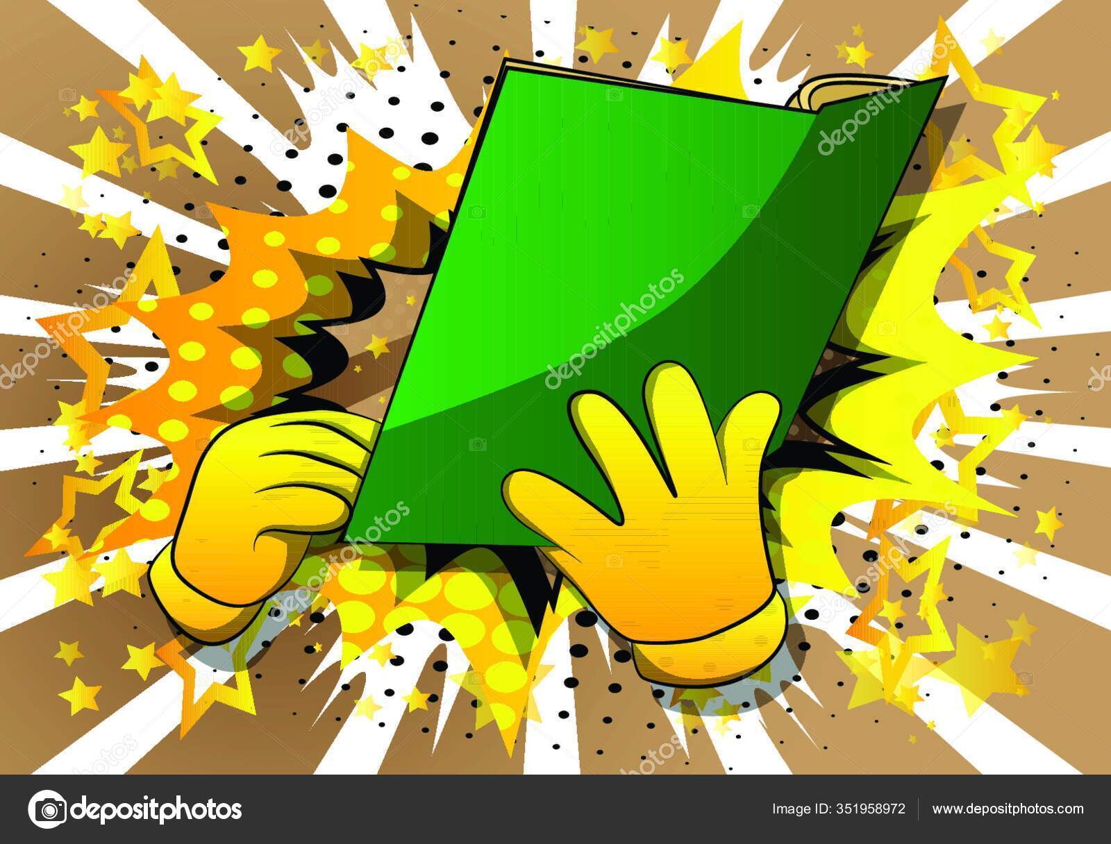 Vector Cartoon Hand Holding Book Illustrated Hand Comic Book Background ...