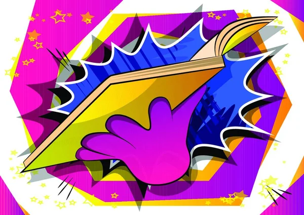 Vector Cartoon Hand Holding Book Illustrated Hand Opened Book Comic ...