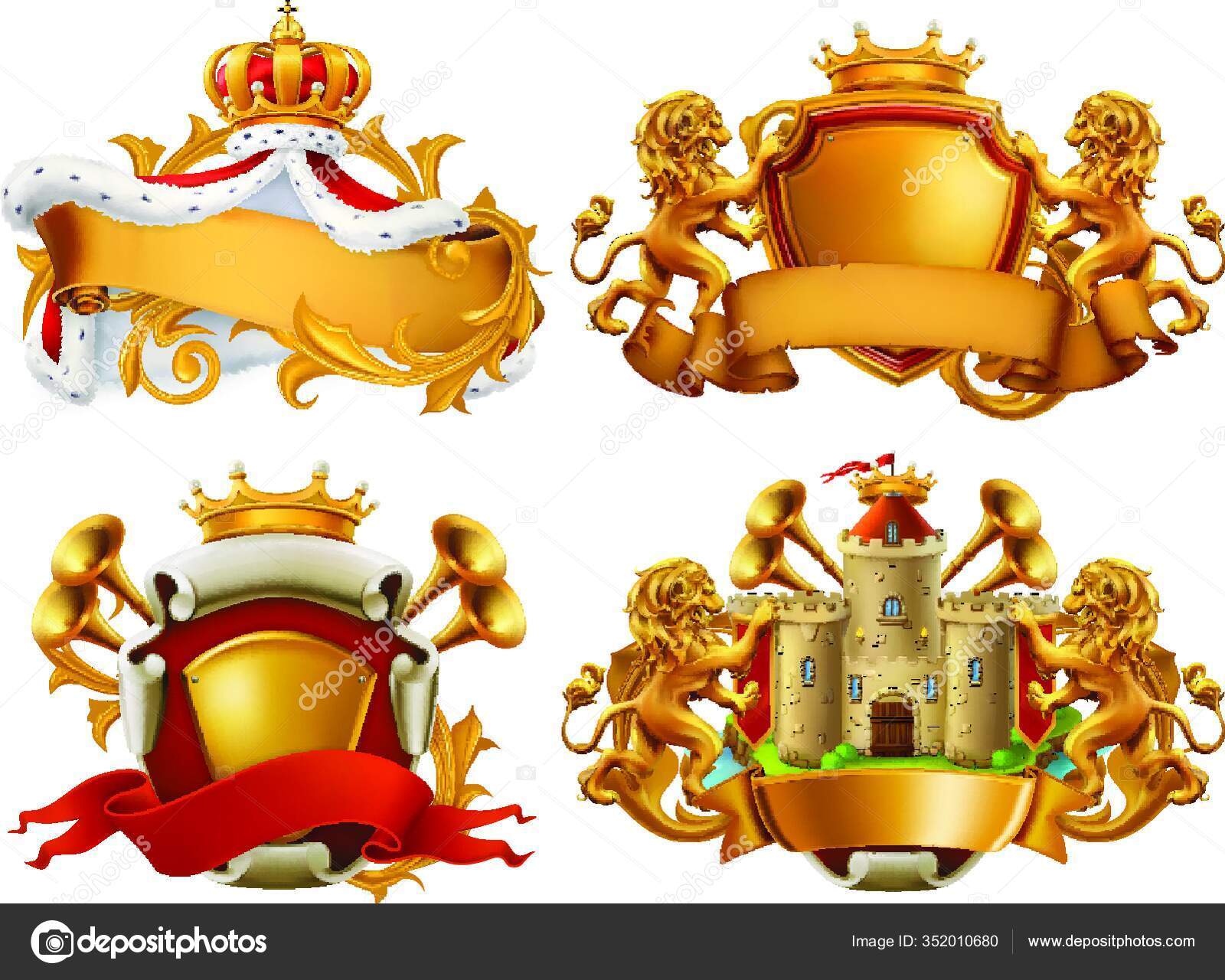 Coats Arms King Kingdom Vector Emblem Set Stock Vector Image By