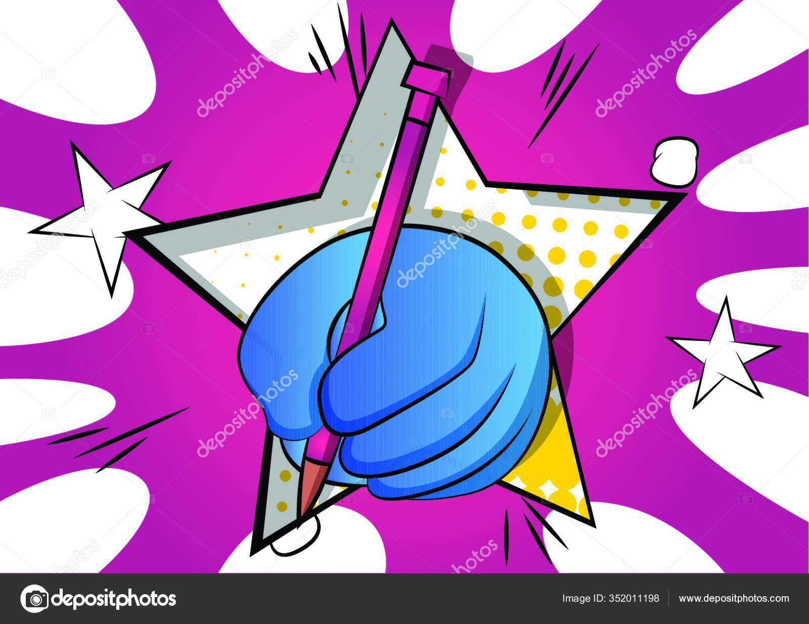 Vector Desenho Animado Mão Escrita Com Lápis Sinal Ilustrado Quadrinhos ...