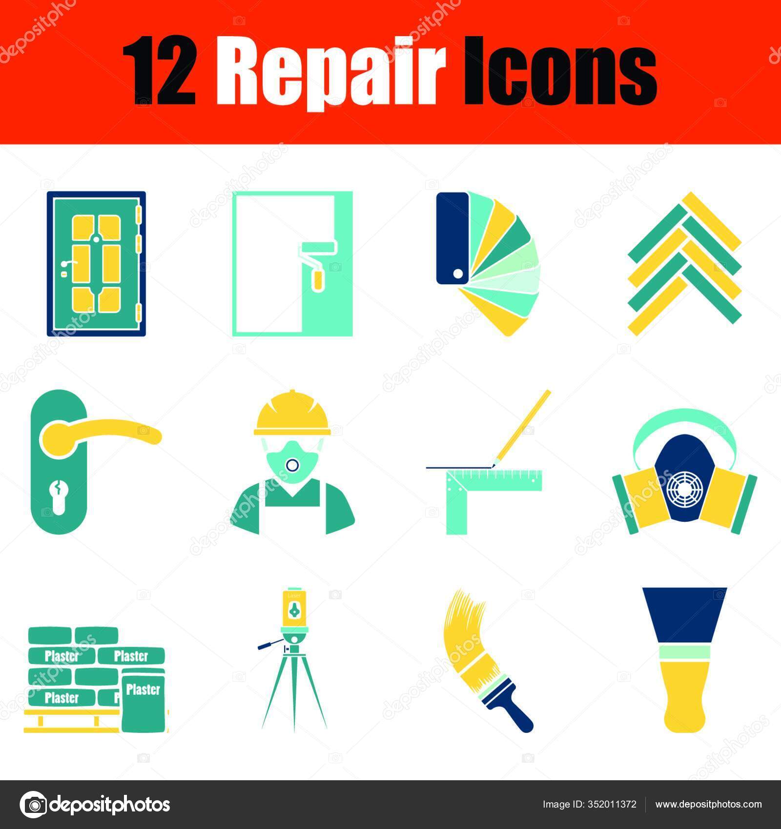 Set Repair Icons Stencil Blue Yellow Tone Design Vector Illustration ⬇ ...