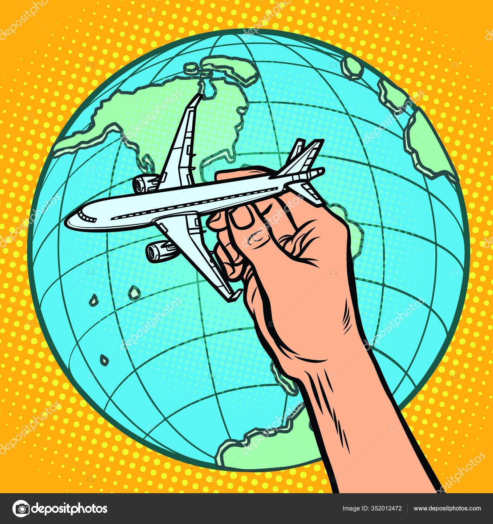 Cartoon Globe With Airplane