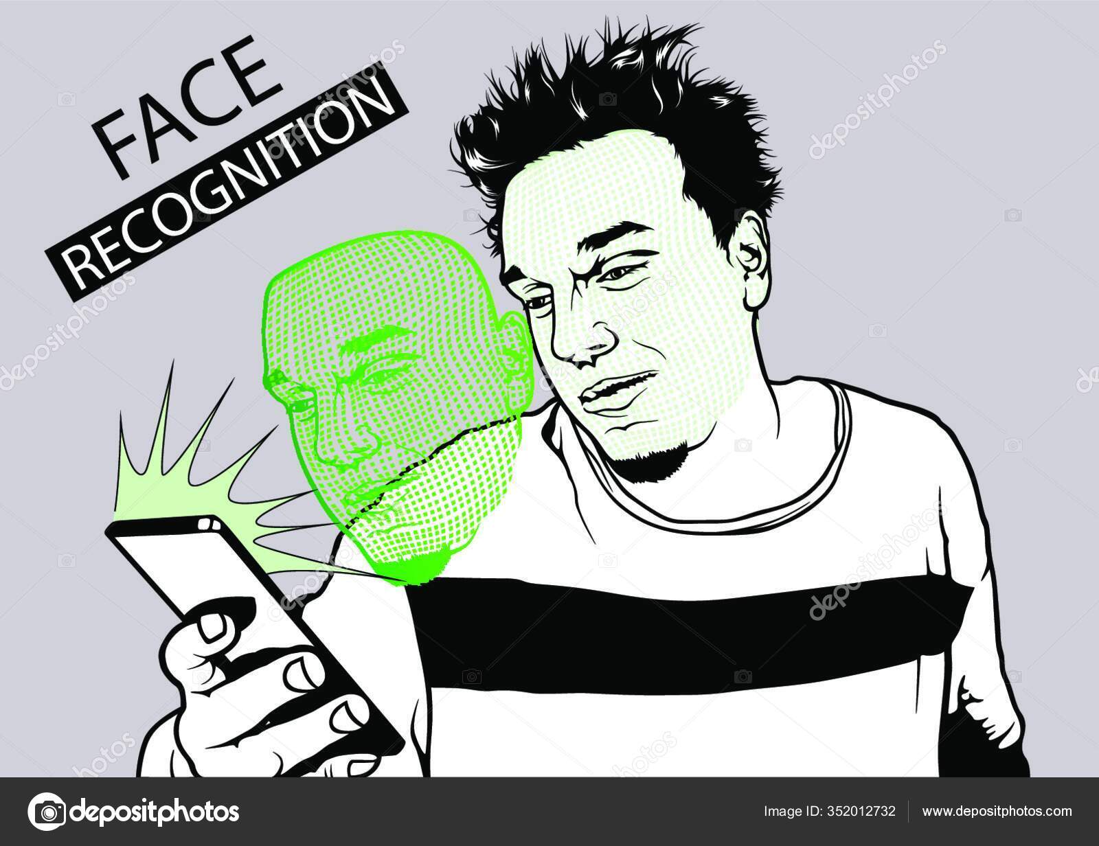 Face Recognition Human Recognition Smart Phone Fictive Drawing ...