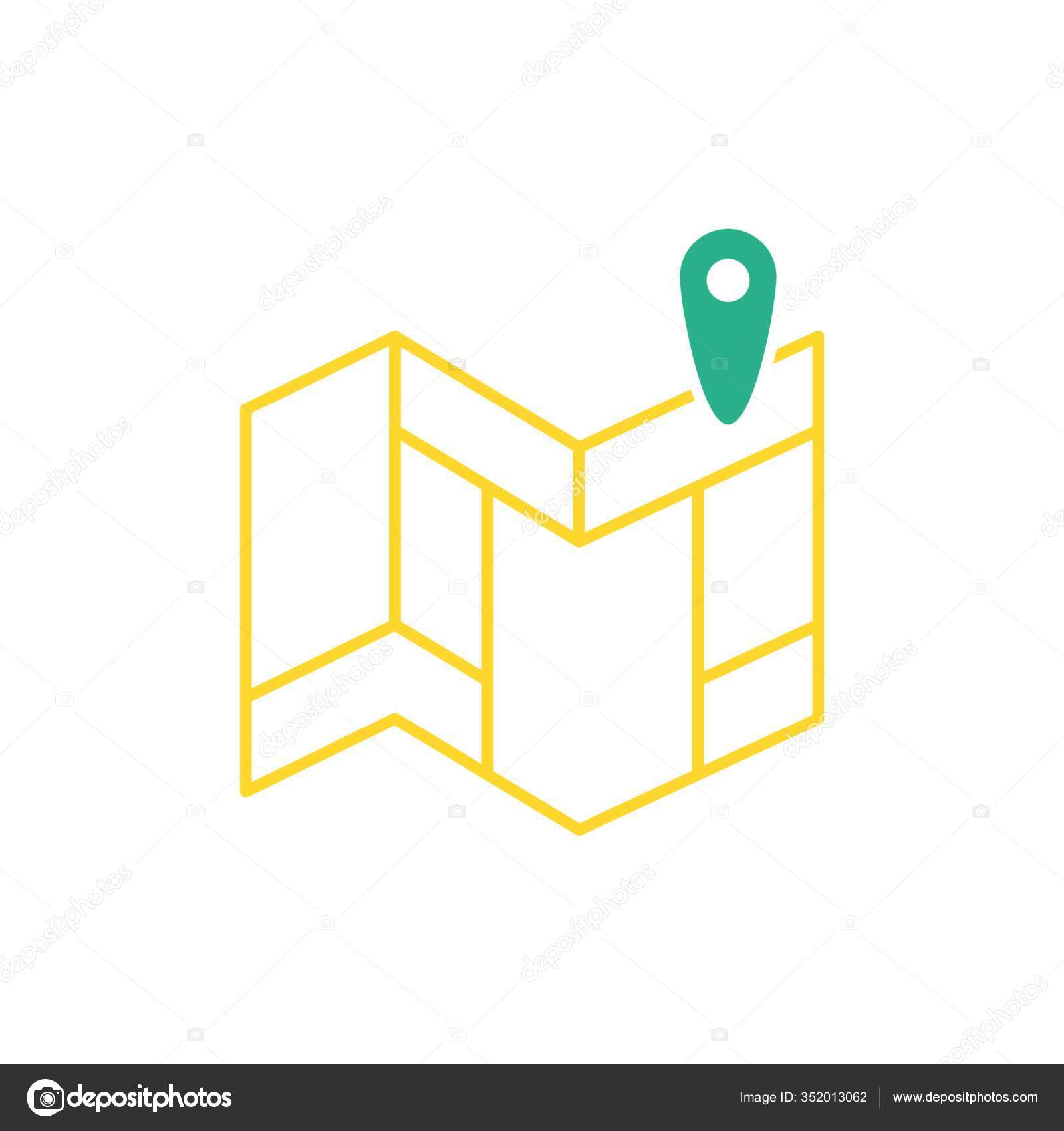 Navigation Map Icon Stencil Blue Yellow Tone Vector Illustration Stock ...