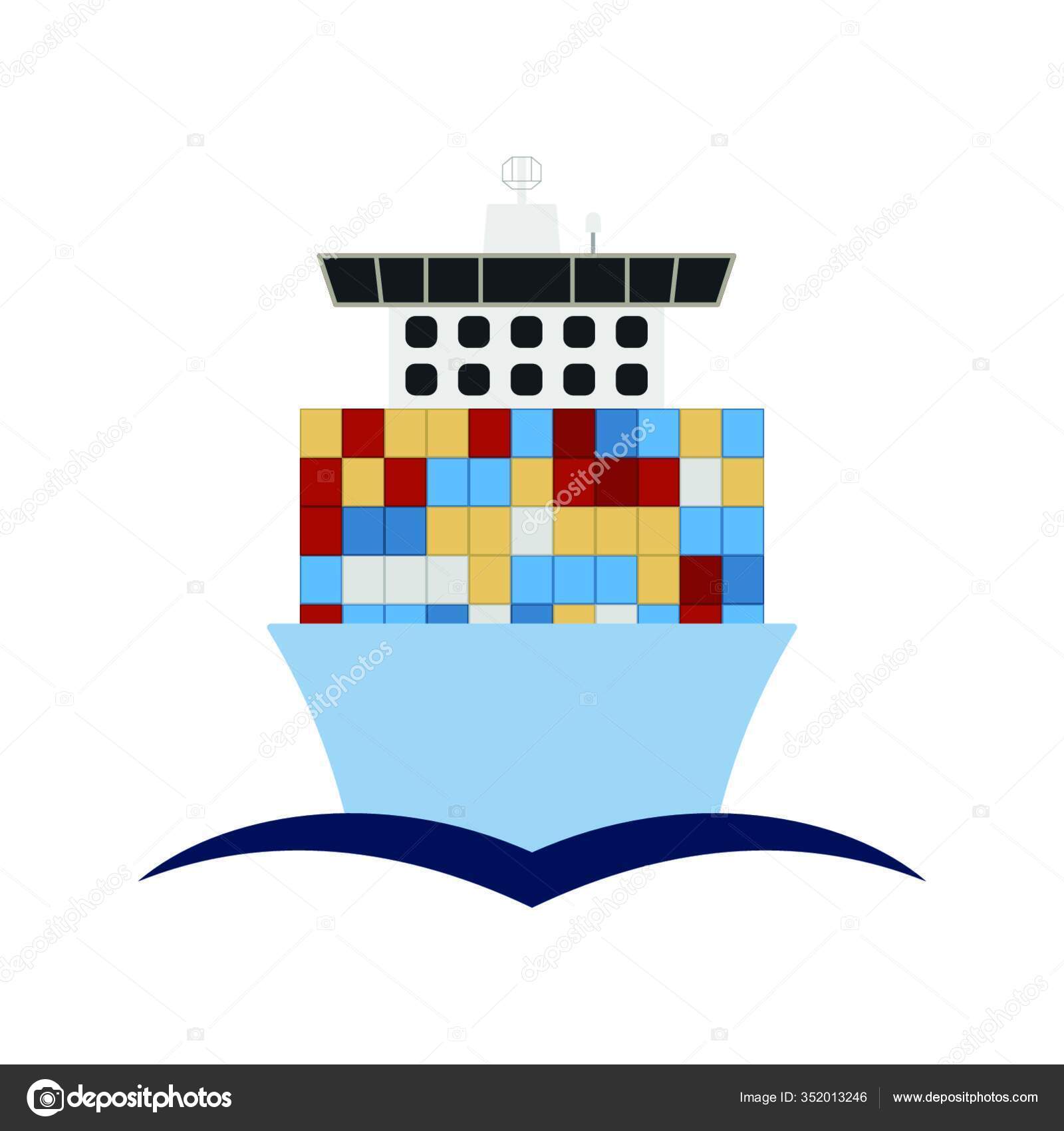 Container Ship Icon Front View Flat Color Design Vector Illustration ...