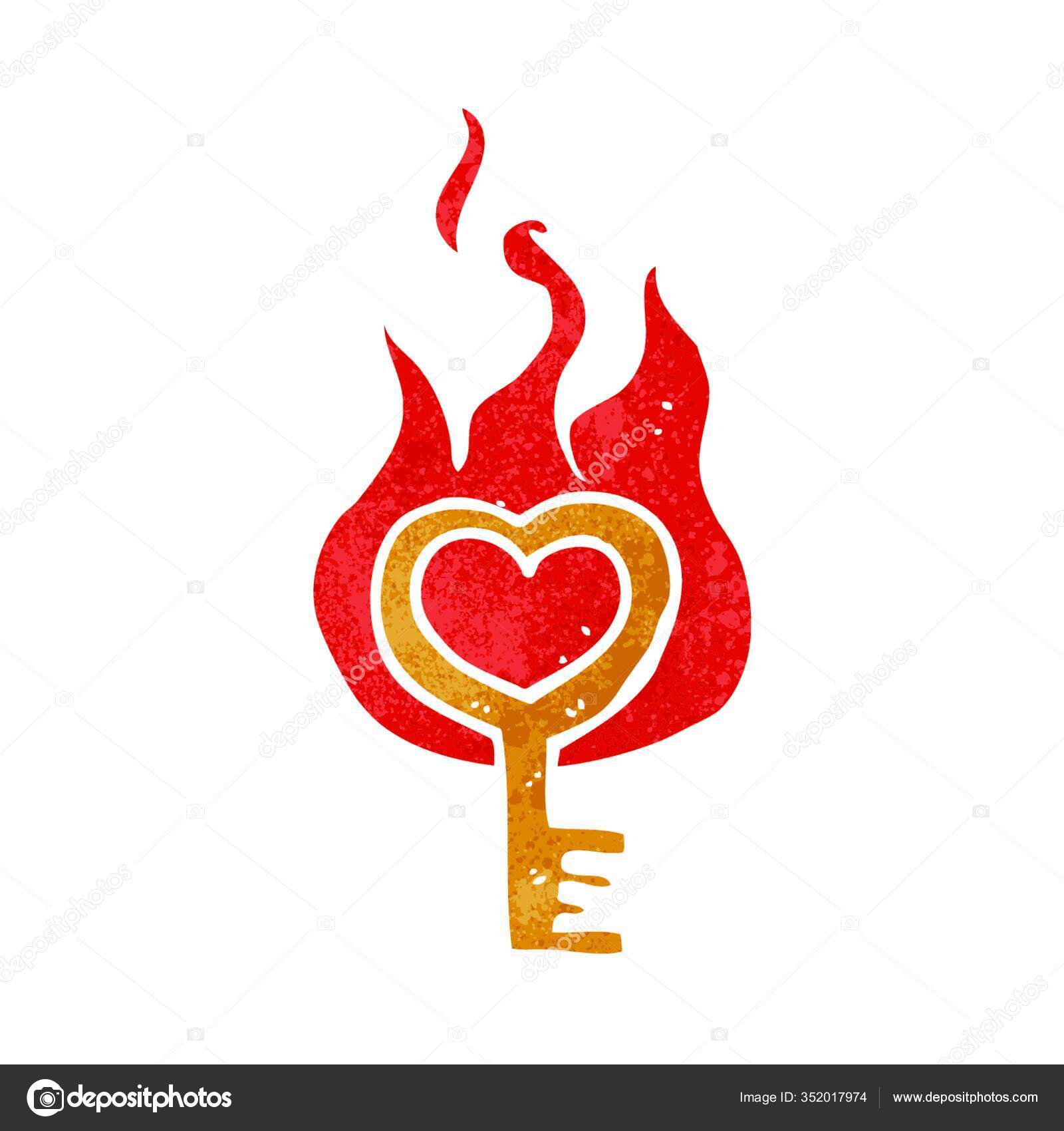 Cartoon Flaming Key Illustration White Background Stock Vector by ...
