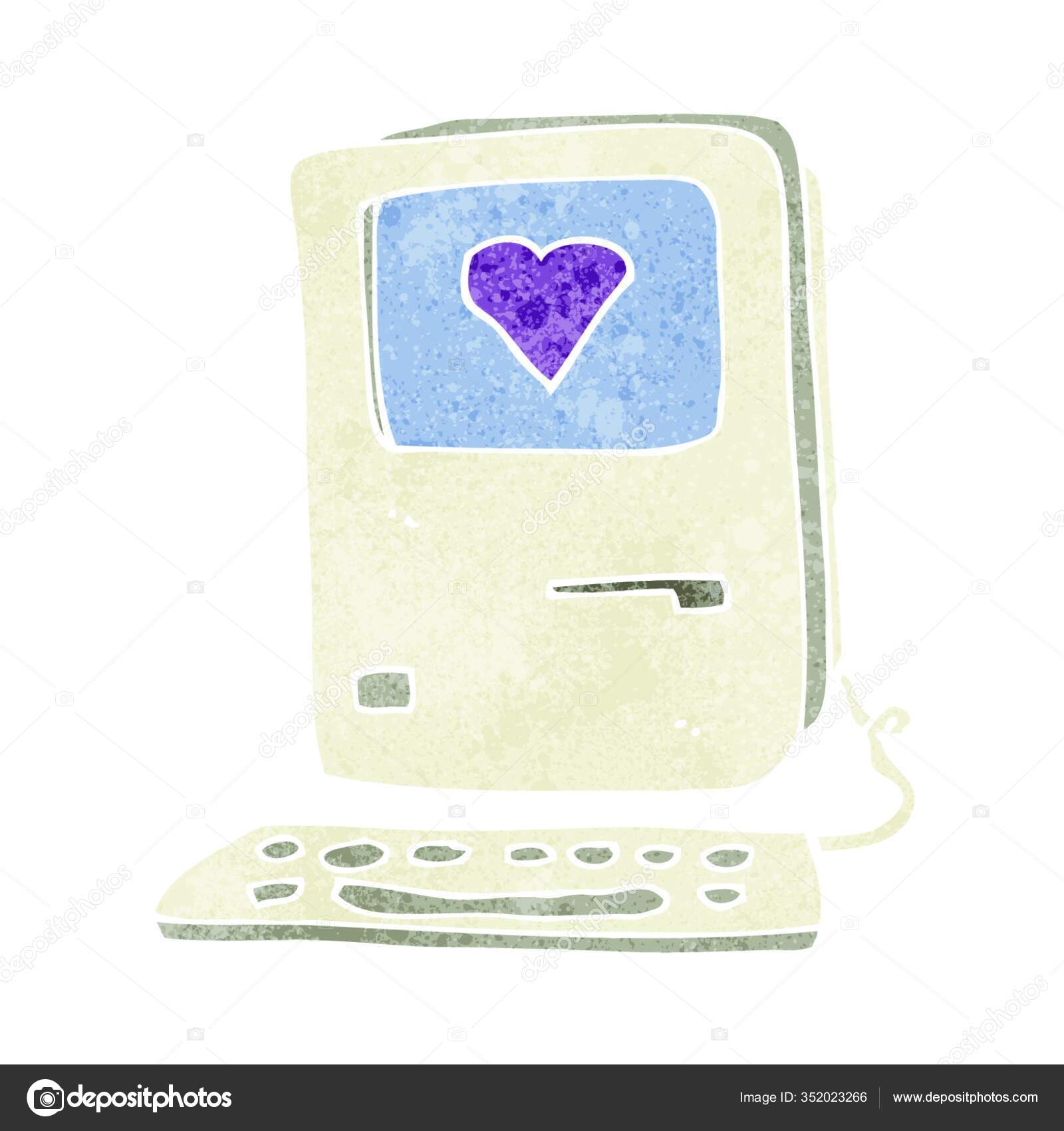 Cartoon Old Computer Love Heart Illustration White Background Stock ...