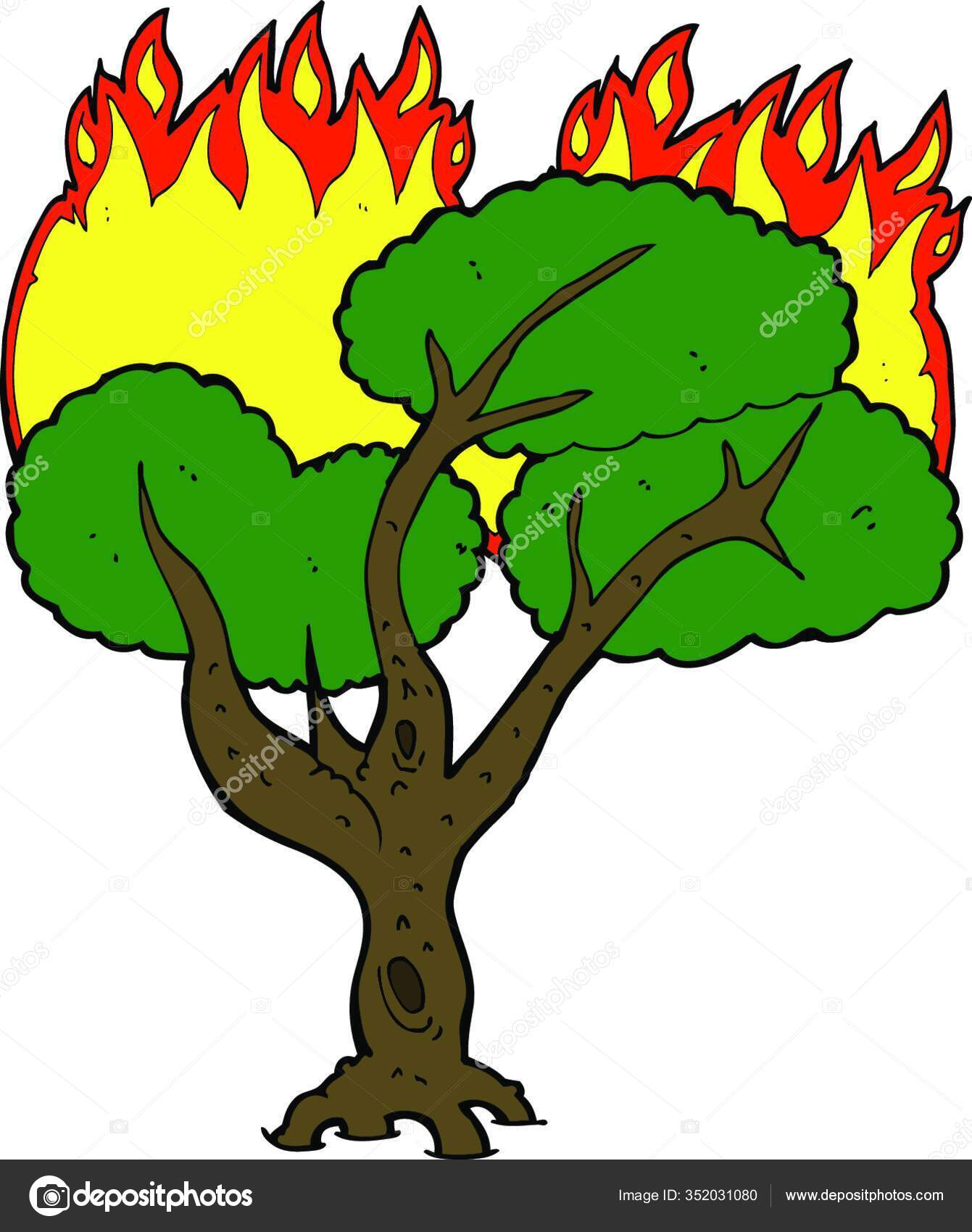 Cartoon Burning Tree Illustration White Background Stock Vector Image ...
