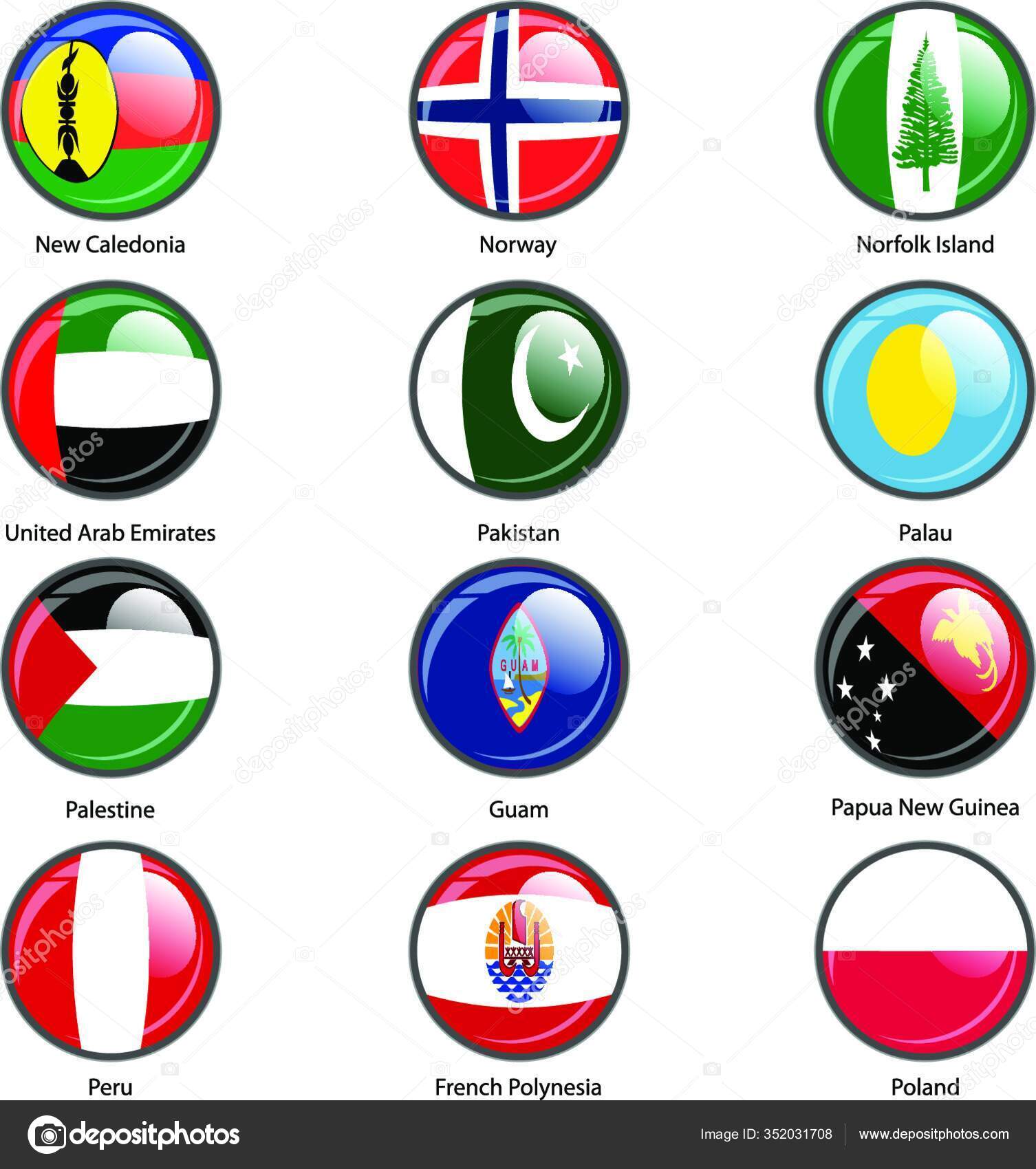 Set Circle Icon Flags World Sovereign States Vector Illustration Stock ...