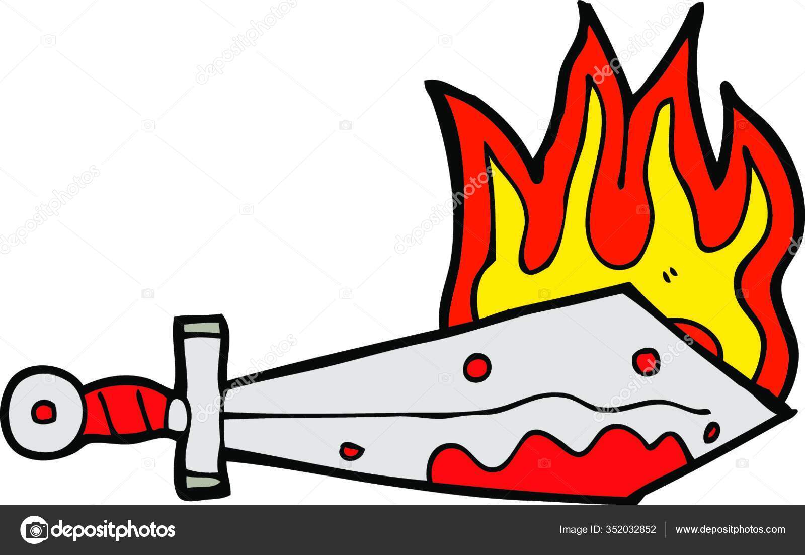 Cartoon Flaming Sword Illustration White Background Stock Vector by ...