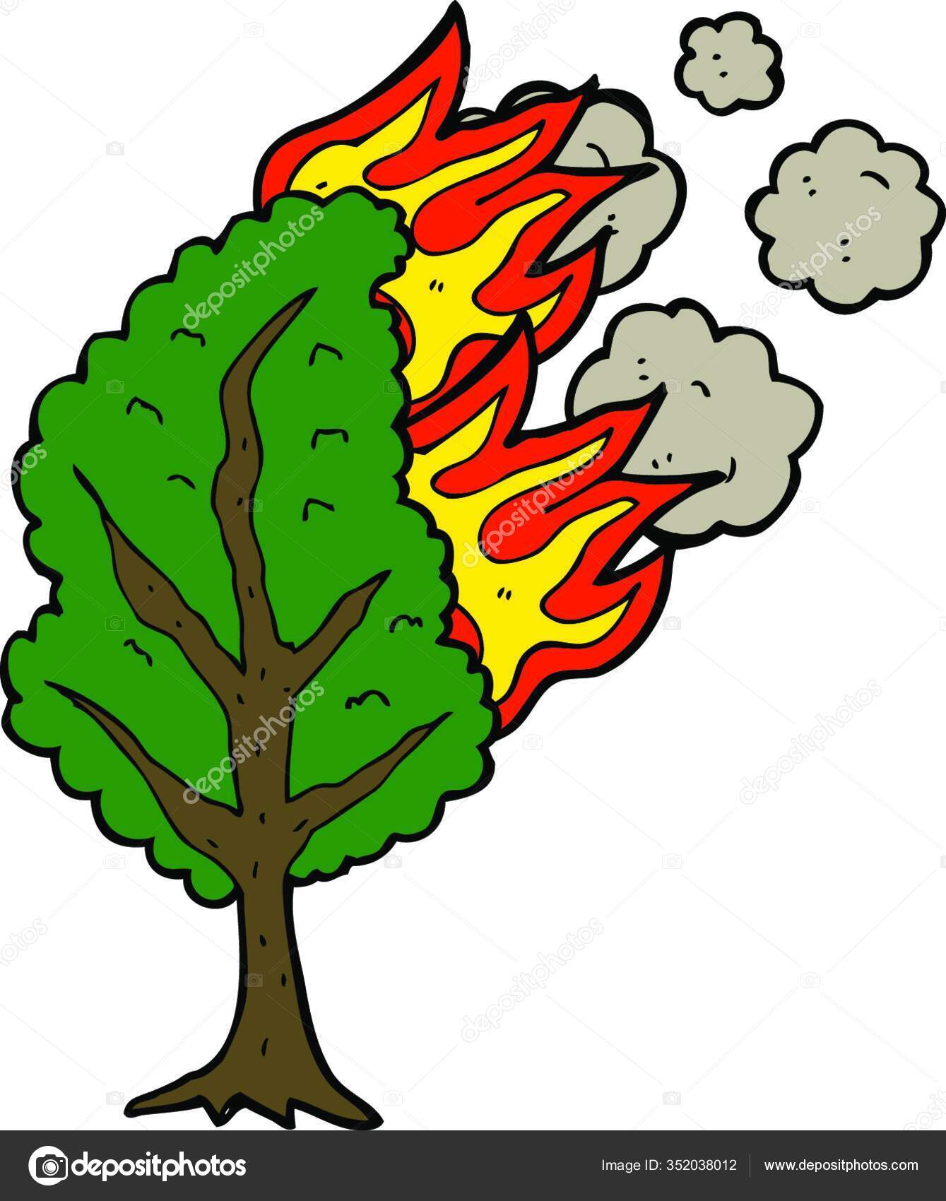 Cartoon Burning Tree Illustration White Background Stock Vector by ...