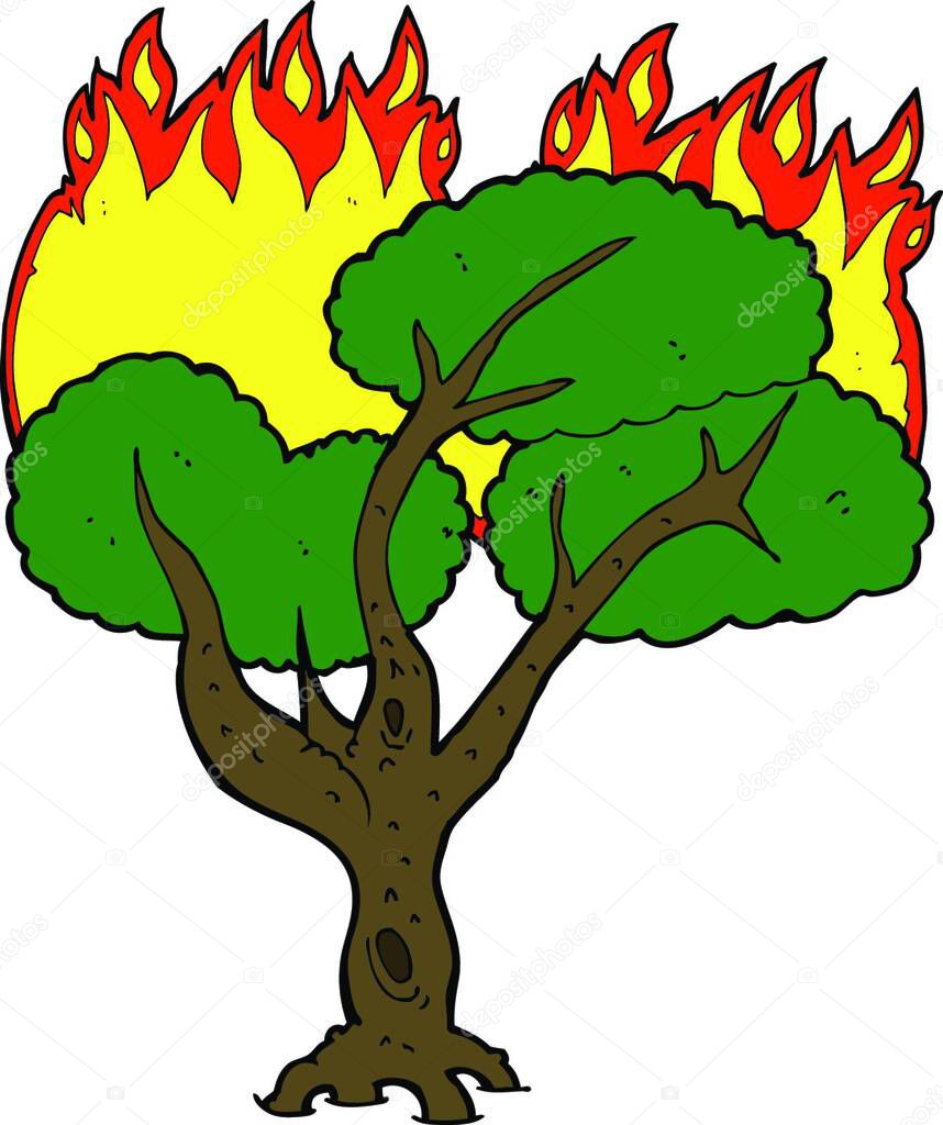 Árbol Quema Dibujos Animados Ilustración Sobre Fondo Blanco Vector de ...