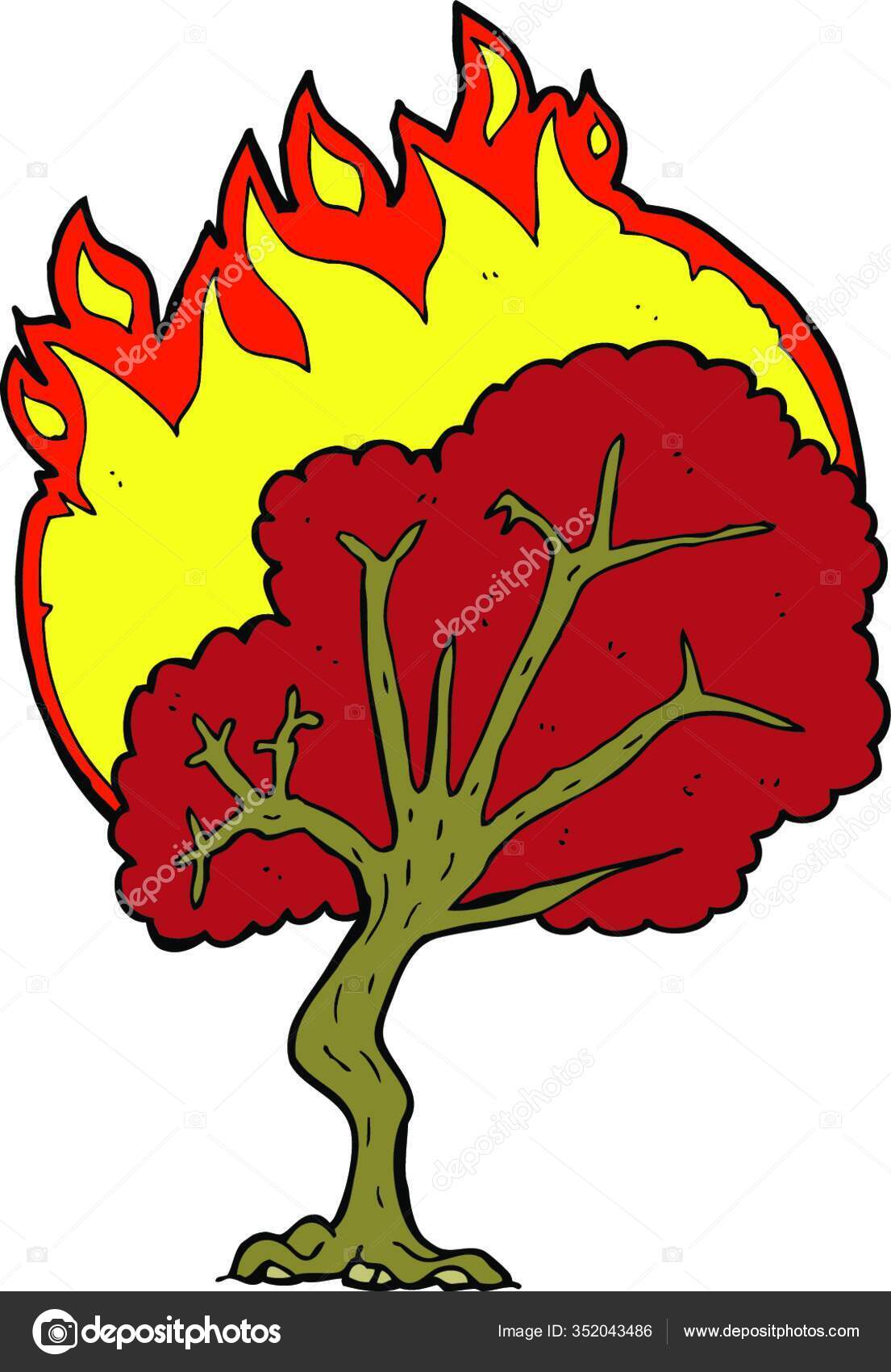 Cartoon Burning Tree Illustration White Background Stock Vector Image ...