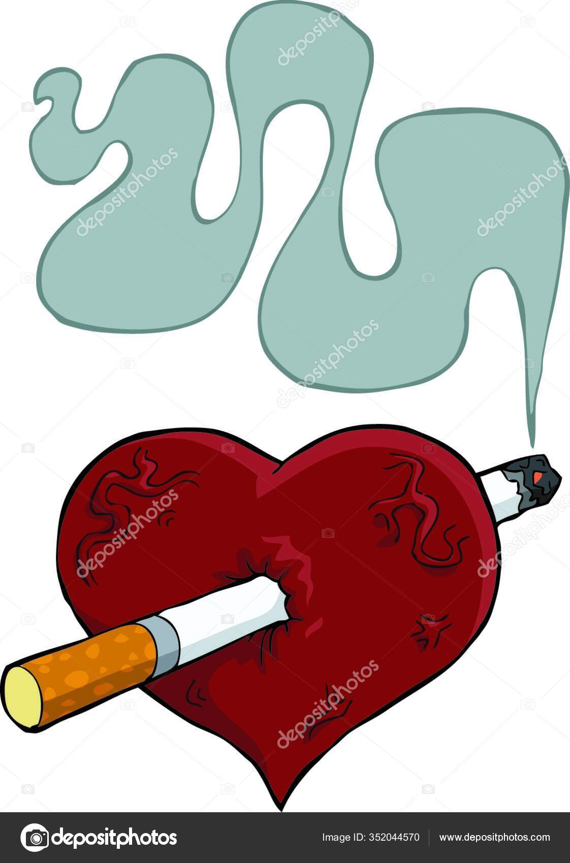 Cartoon Heart Pierced Cigarette Vector Illustration Stock Vector Image ...