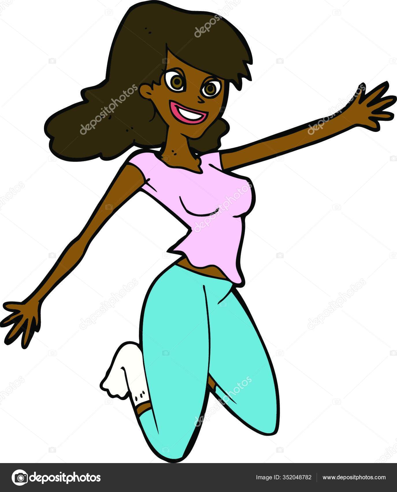 Cartoon Jumping Woman Vector Illustration Stock Vector Image by ...