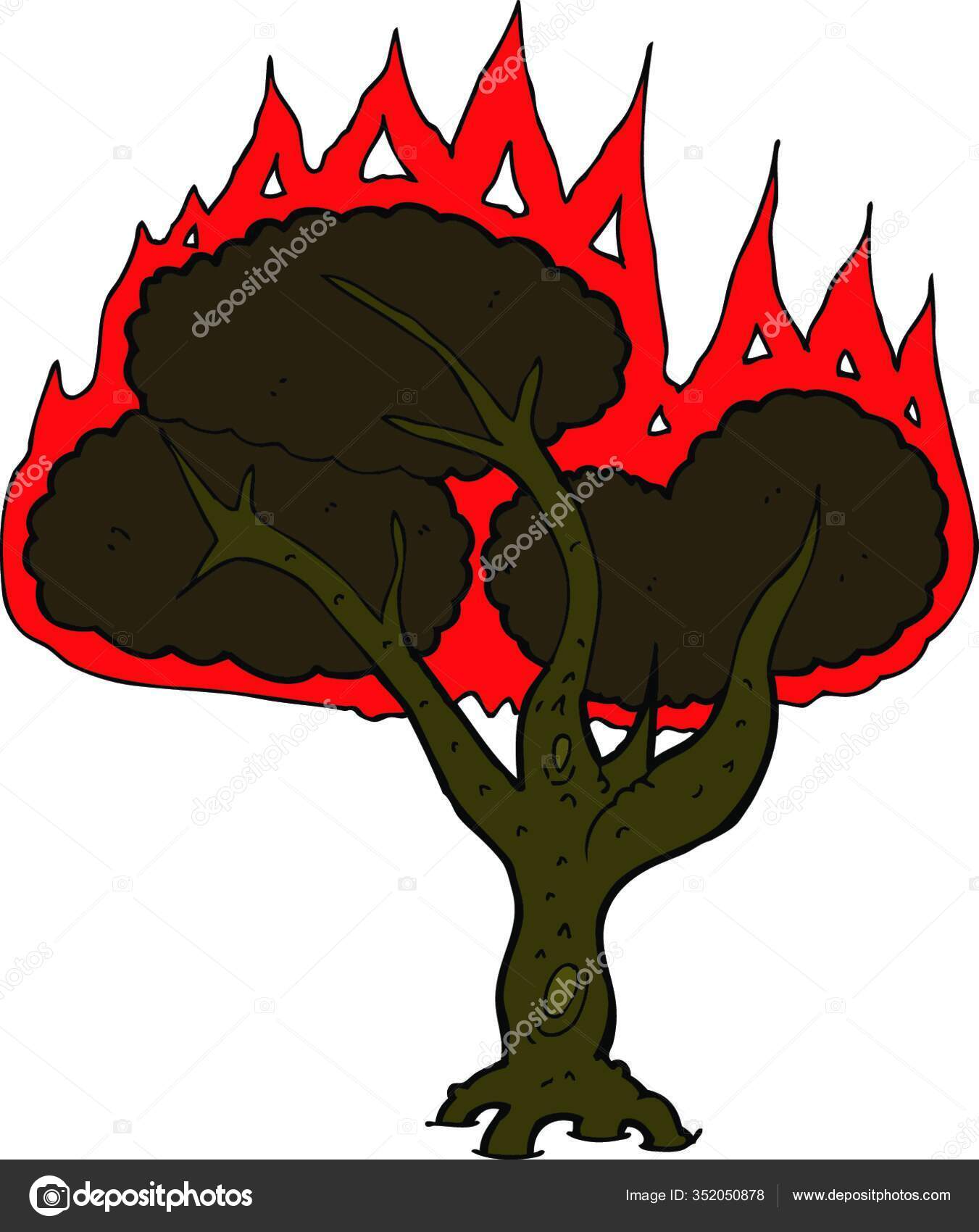 Cartoon Burning Tree Illustration White Background Stock Vector by ...