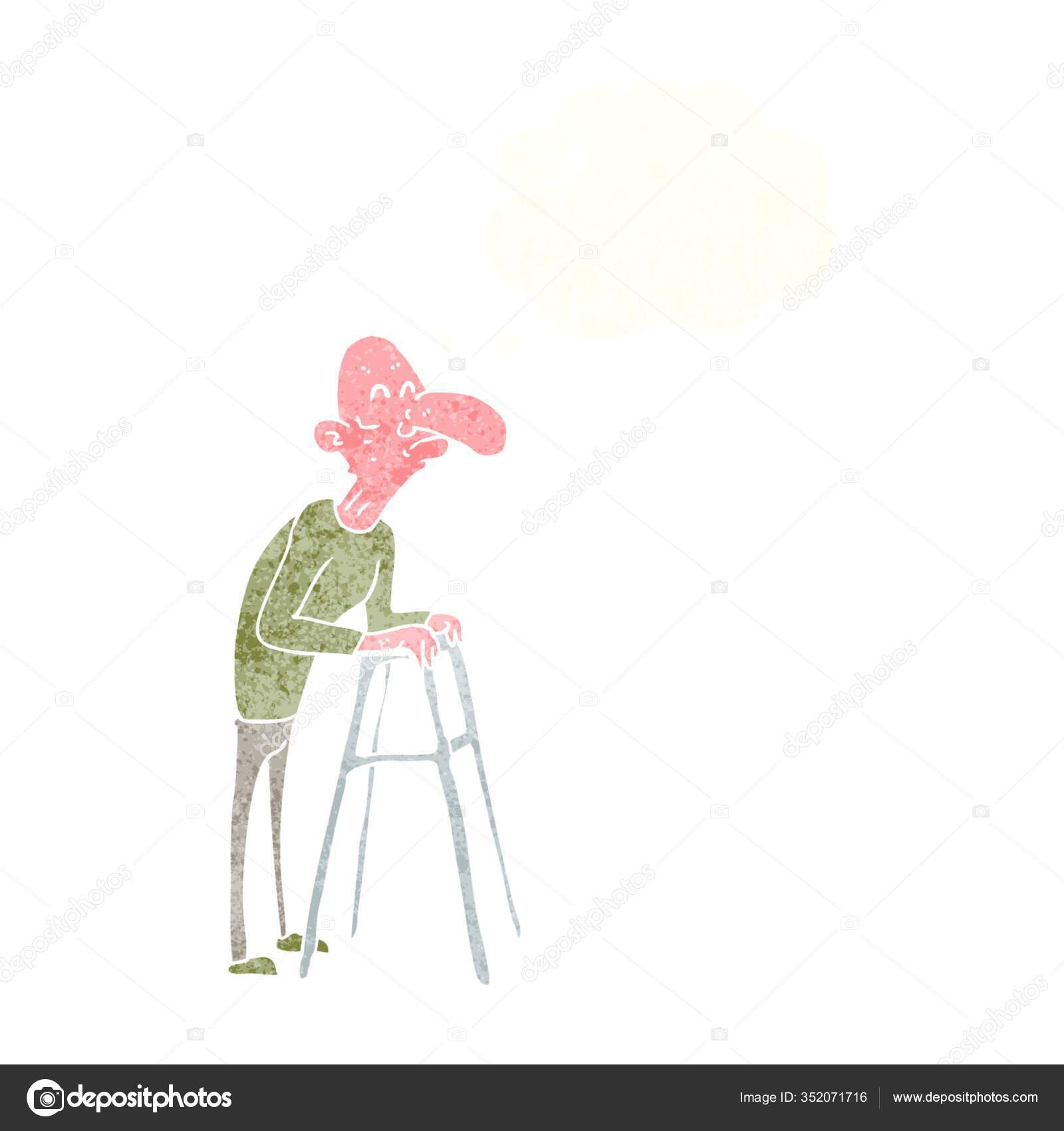 Cartoon Old Man Walking Frame Thought Bubble Stock Illustration By