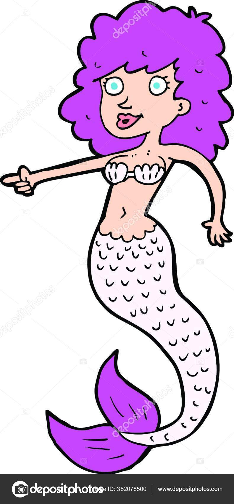 Cartoon Pink Mermaid Illustration White Background Stock Vector Image ...