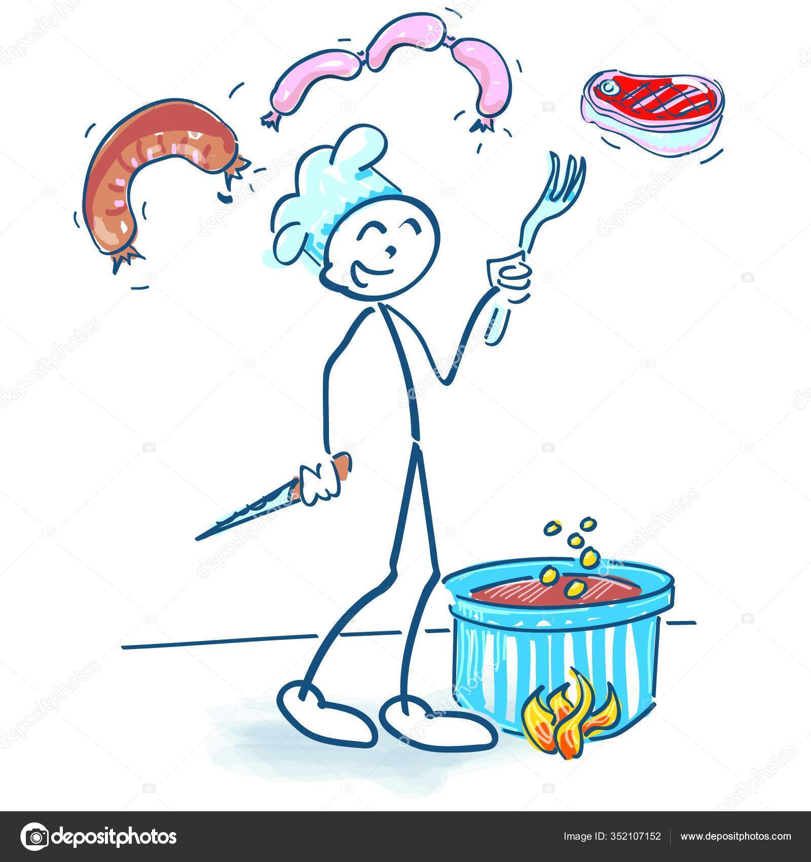 Stick Figure Saucepan Meaty Food Stock Vector Image by ...